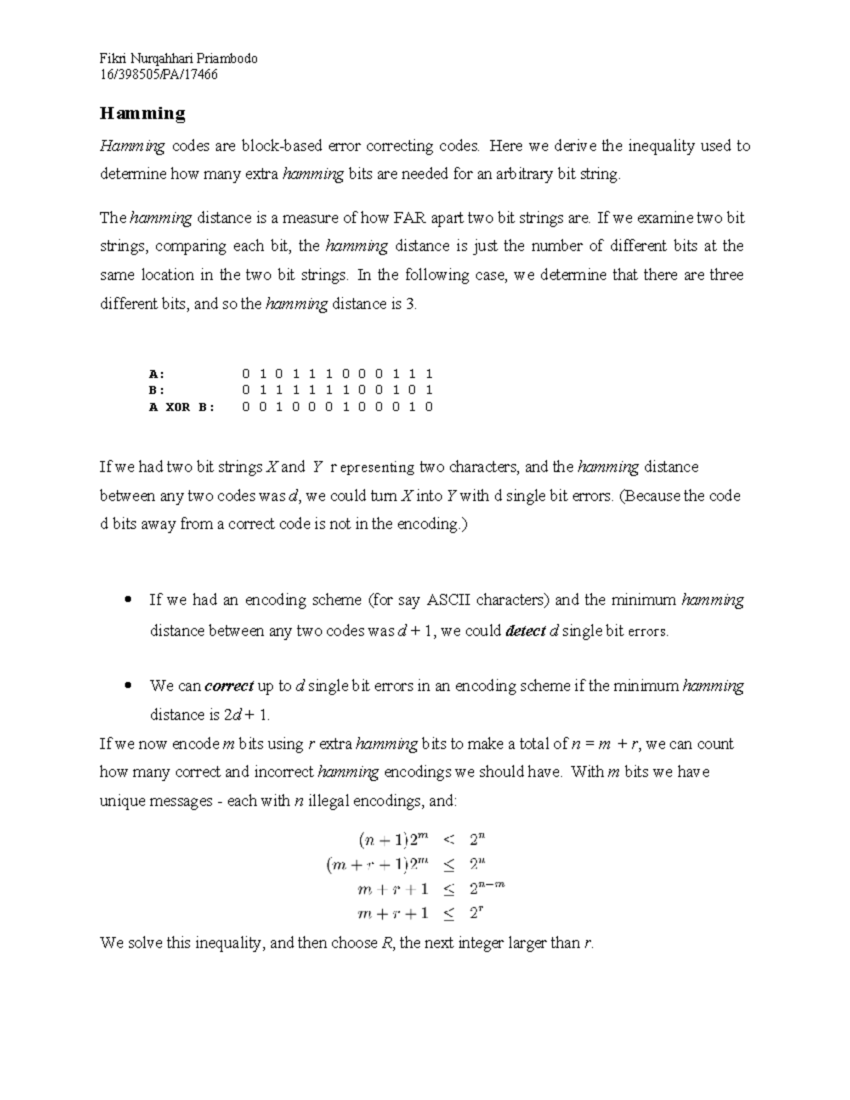 Hamming and parity - Fikri Nurqahhari Priambodo 16/398505/PA/17466 ...