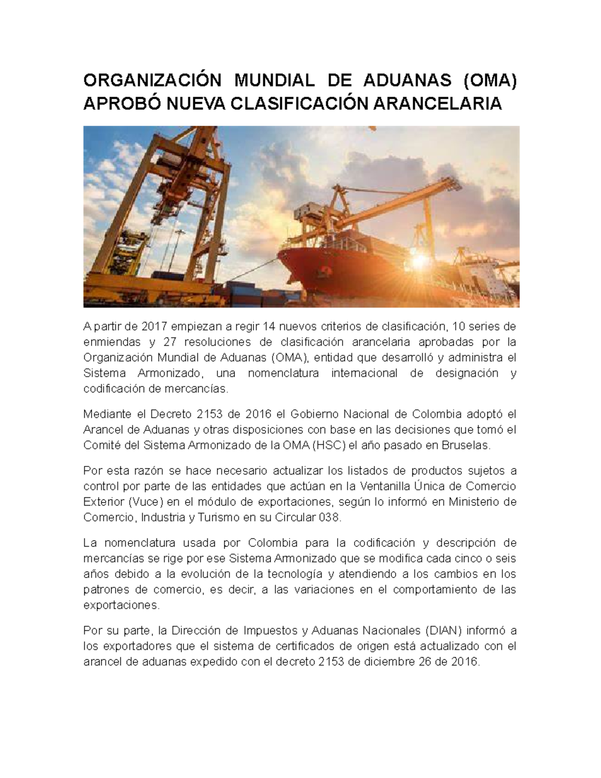 Evidencia 15-3 - njkjn - ORGANIZACIÓN MUNDIAL DE ADUANAS (OMA) APROBÓ ...