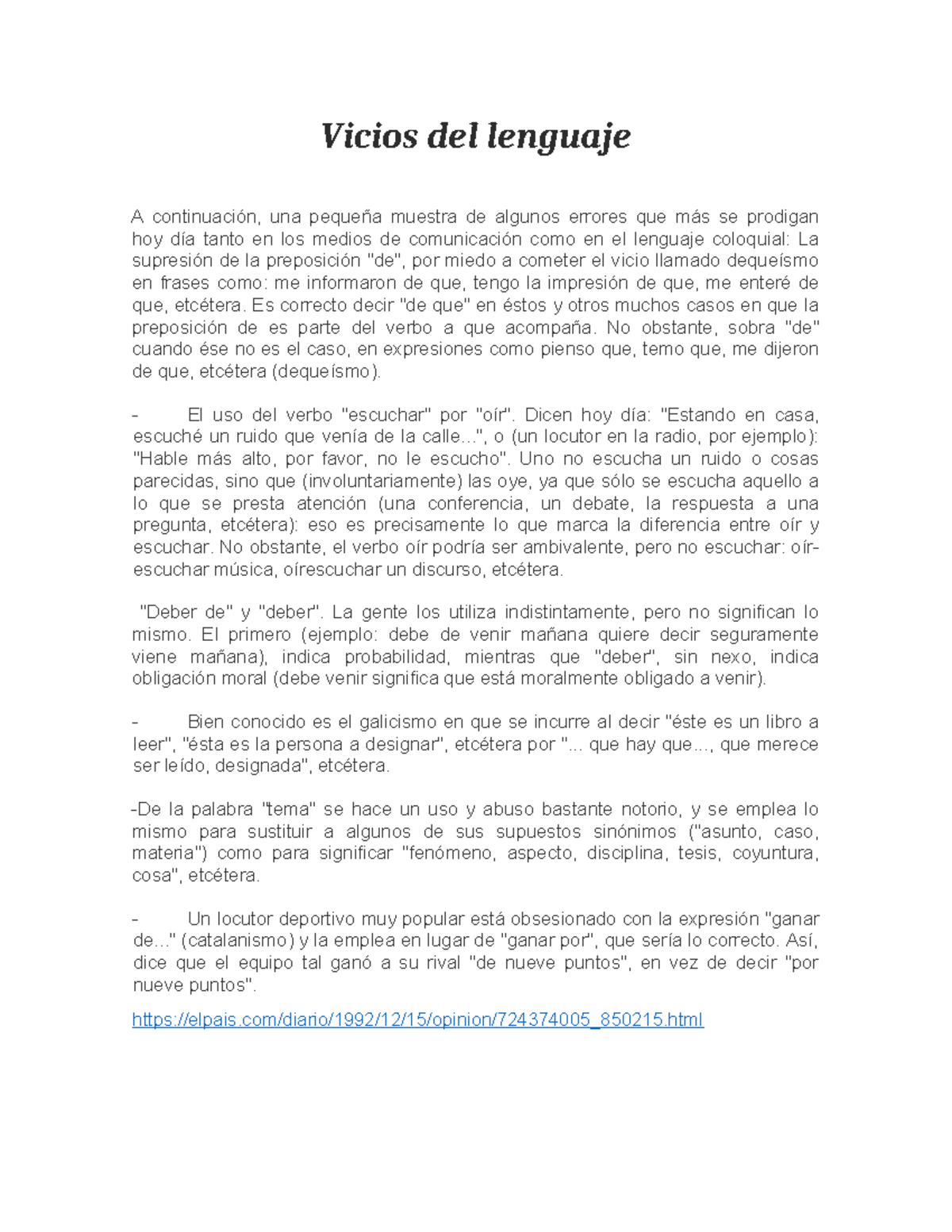 3 - asfasfasf - Vicios del lenguaje A continuación, una pequeña muestra ...