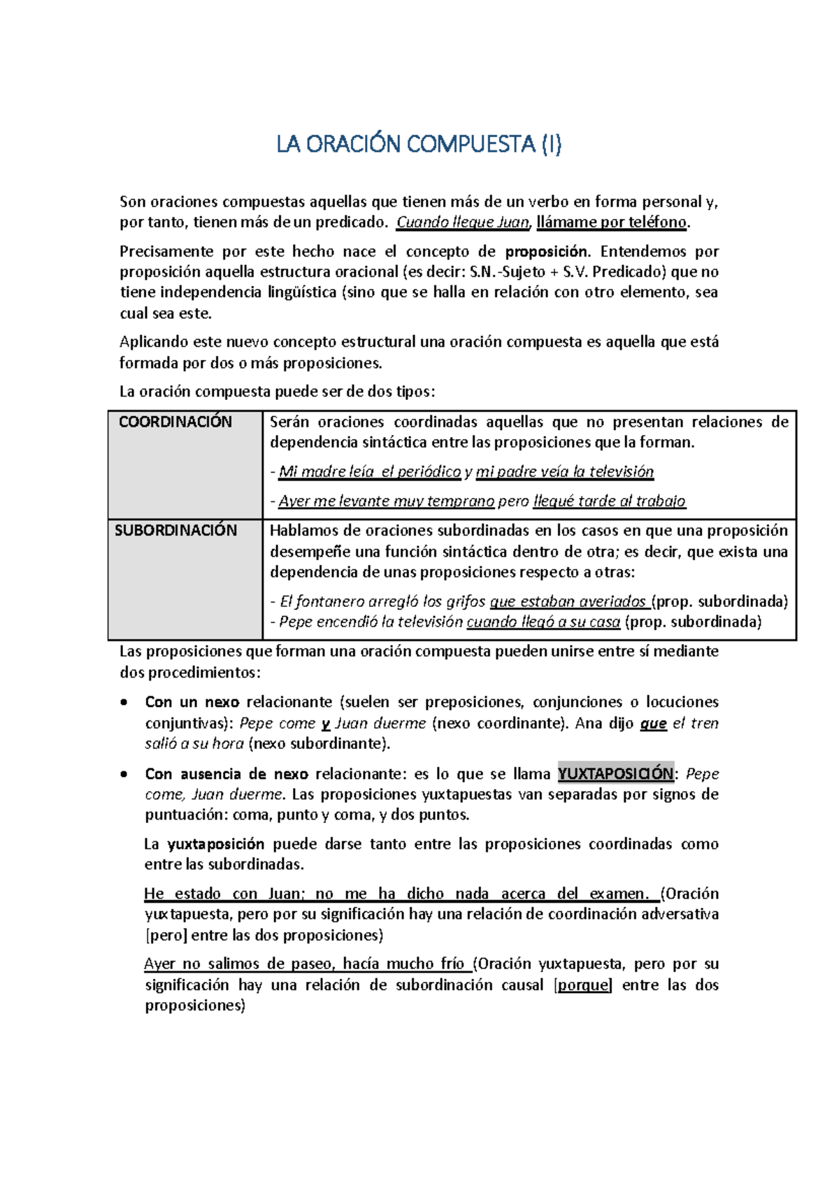 LA Oracion Compuesta I - LA ORACIÓN COMPUESTA (I) Son oraciones ...