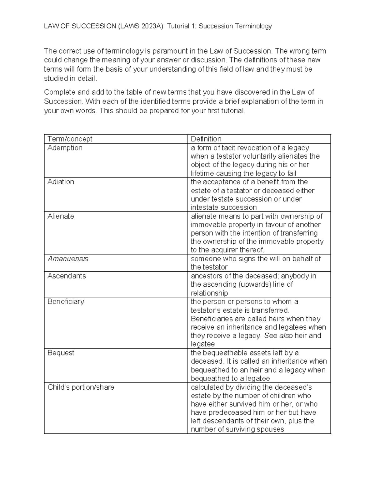Tutorial 1 Terminology - The correct use of terminology is paramount in ...