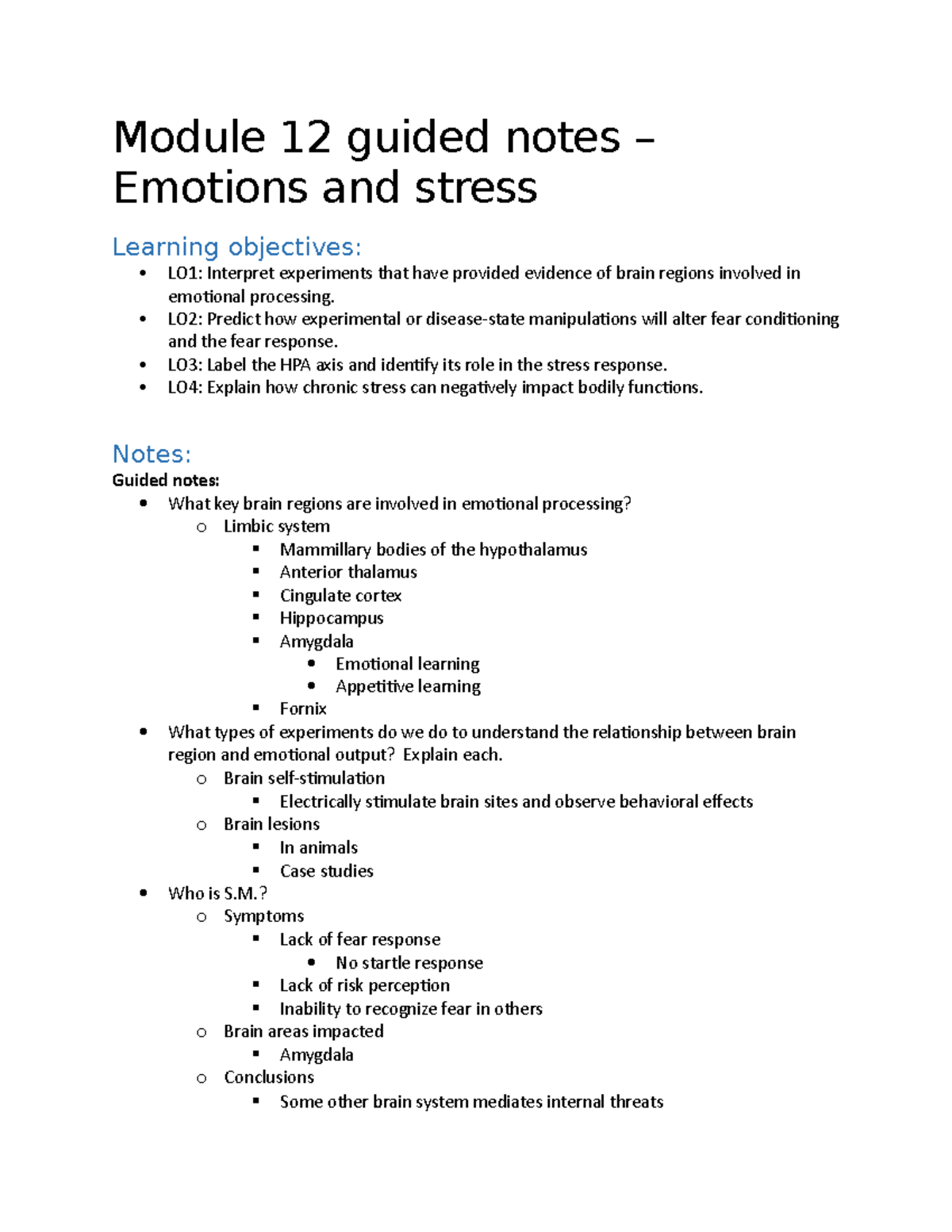 Module 12 guided notes - Emotions and stress - Module 12 guided notes ...