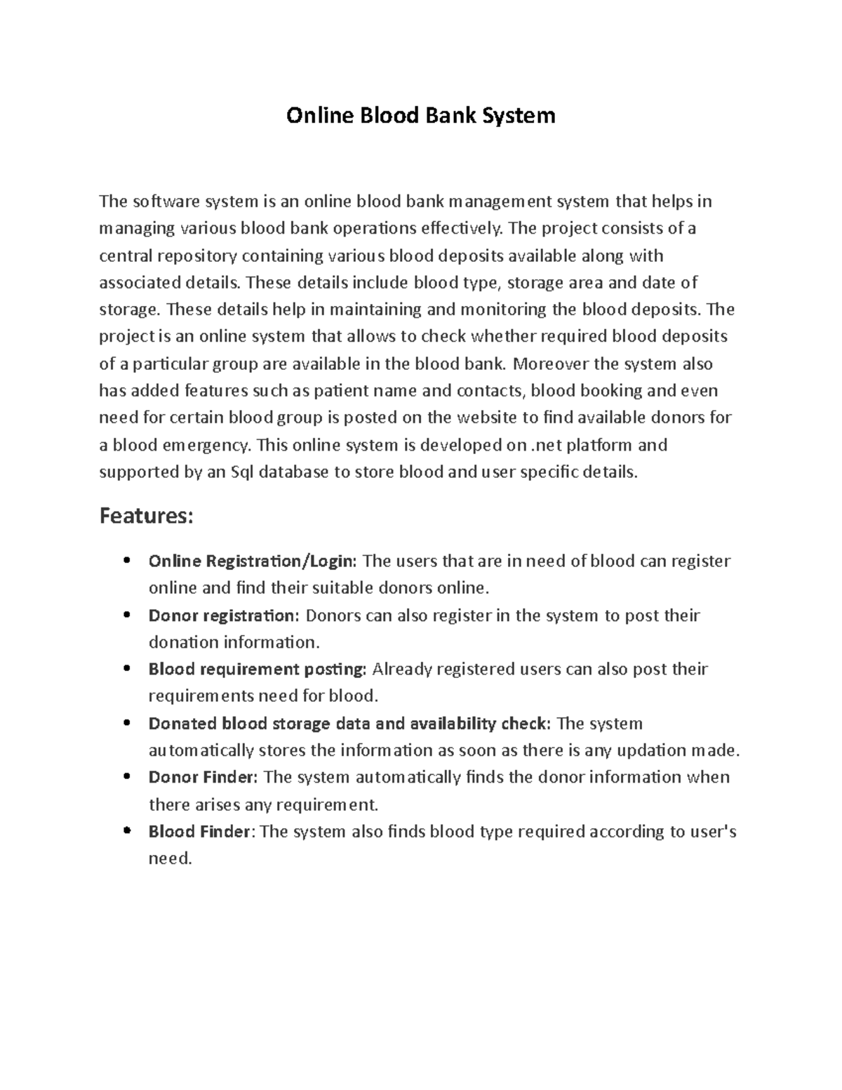 P019 - Online Blood Bank System The software system is an online blood ...