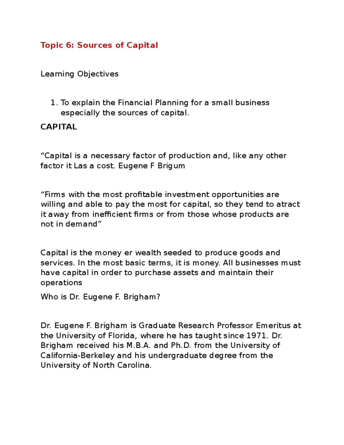 Entrepreneurship - Sources of Capital - Topic 6: Sources of Capital ...