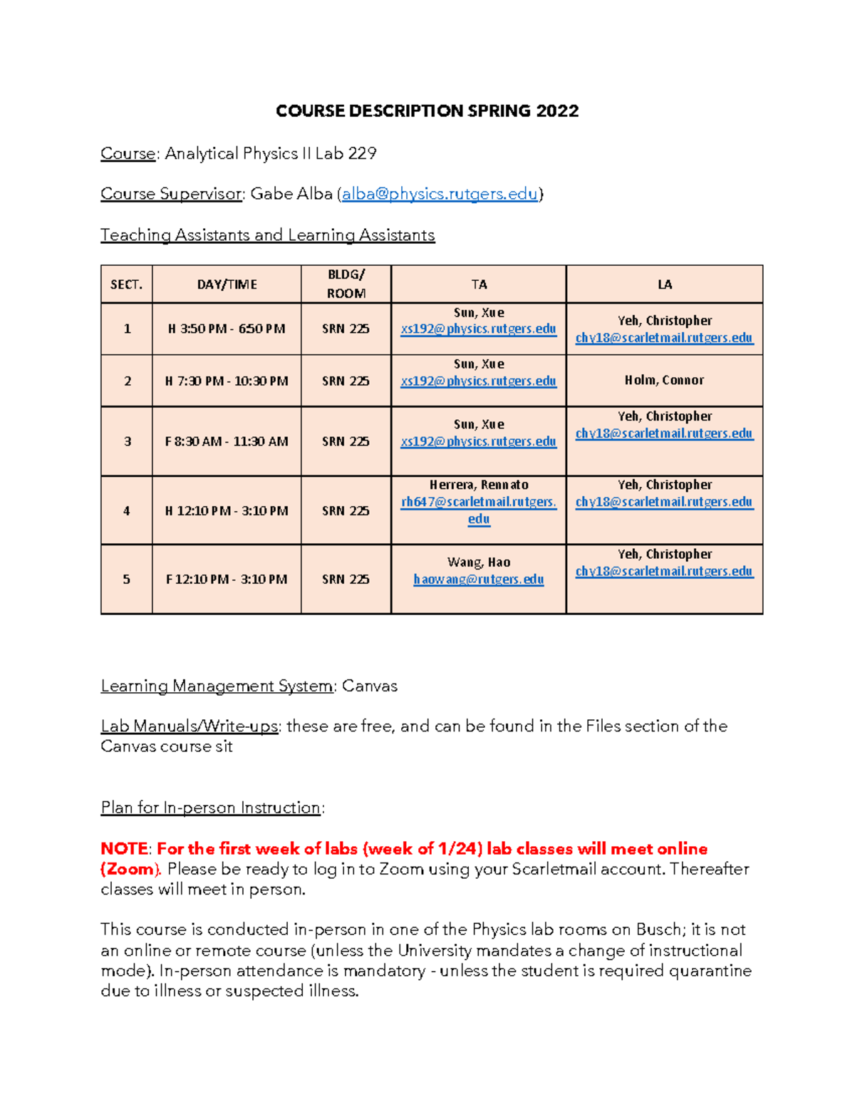 229 - syllabus - COURSE DESCRIPTION SPRING 2022 Course: Analytical ...