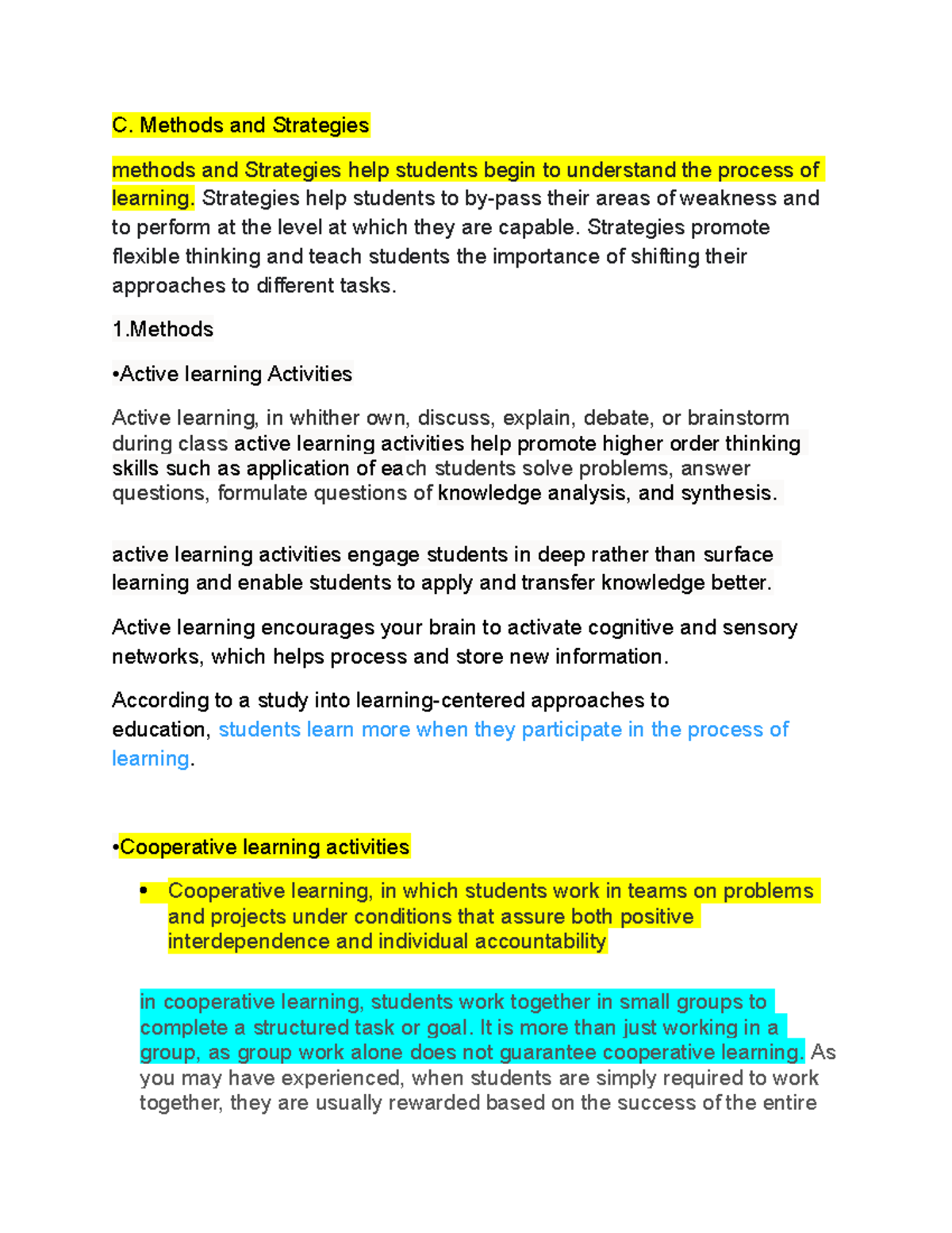 Report on teaching facility - C. Methods and Strategies methods and ...