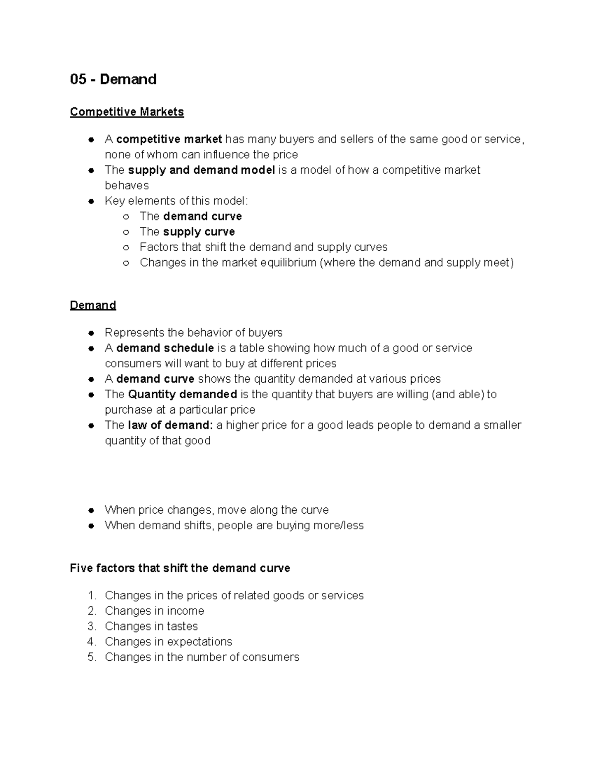 3 - Demand - Module 5 notes - 05 Demand Competitive Markets A ...