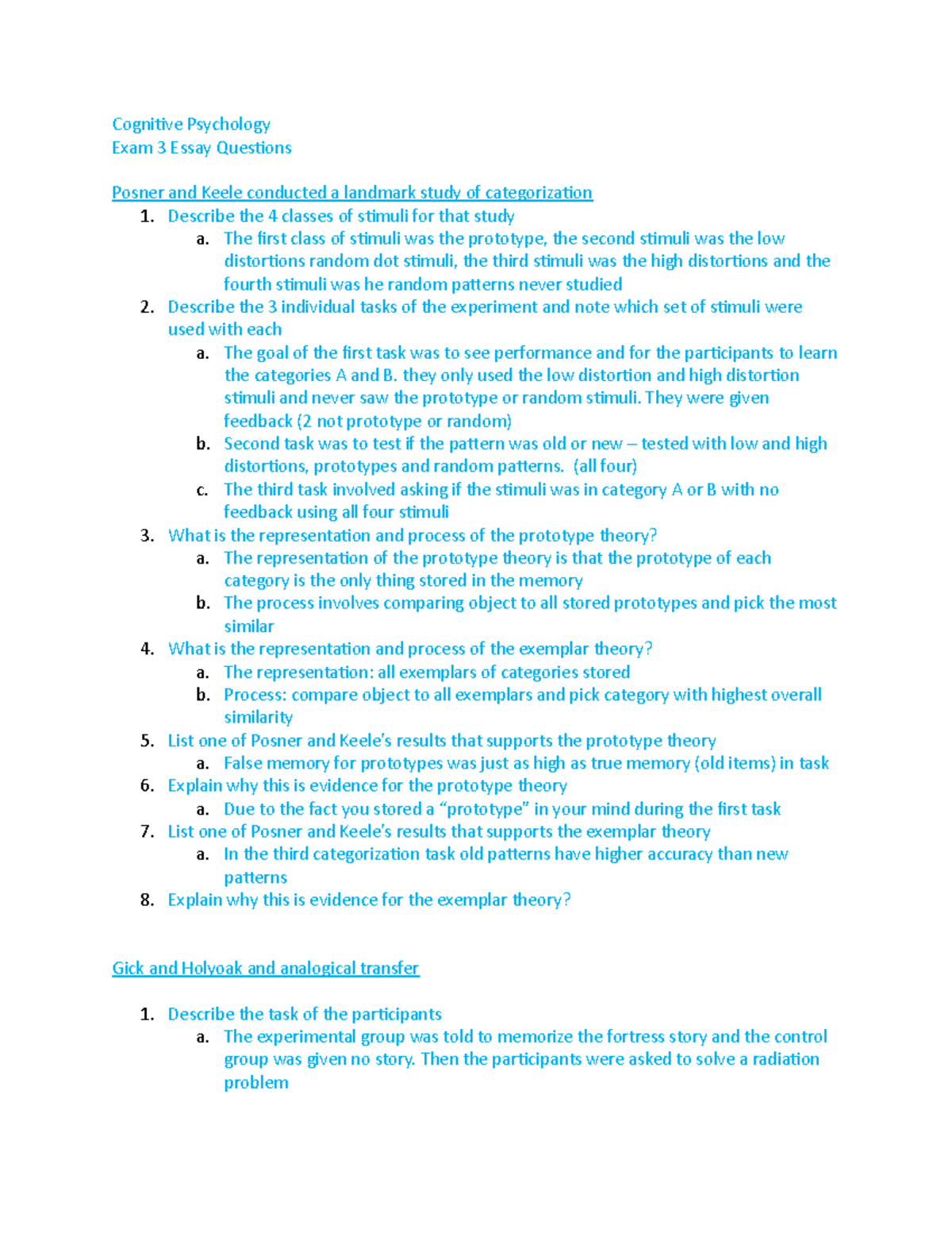 COG PSY Exam 3 Quesitons - Cognitive Psychology Exam 3 Essay Questions ...