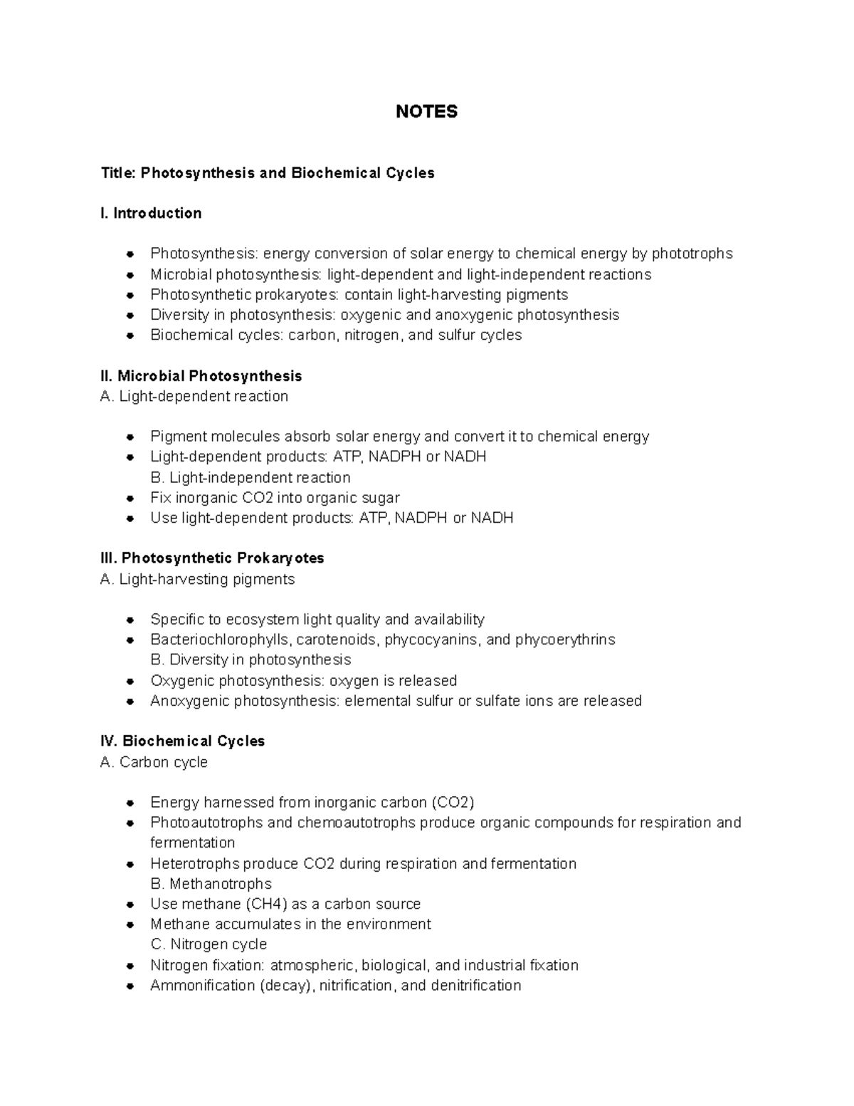 Photosynthesis and Biochemical Cycles - Introduction Photosynthesis ...