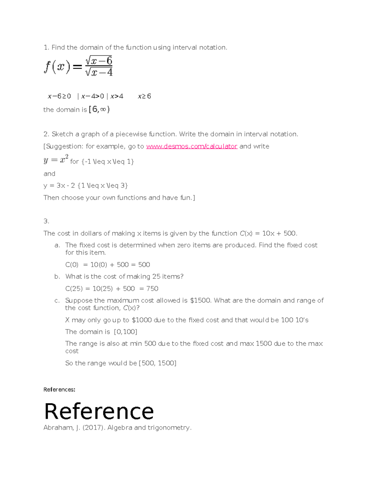 Assigment 1 - its very good example - 1. Find the domain of the function using interval notation ...