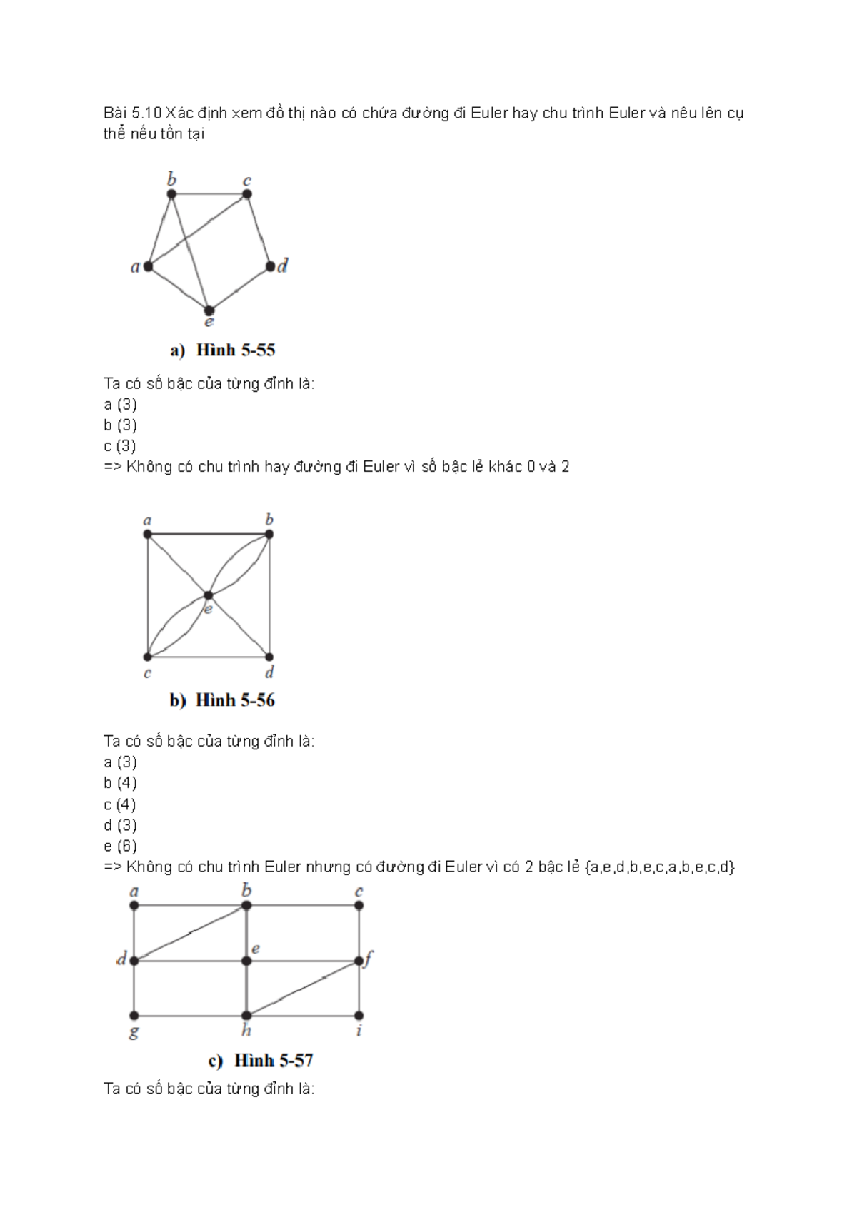 Đường đi Và Chu Trình Euler Bài 5 Xác định Xem đồ Thị Nào Có Chứa đường đi Euler Hay Chu Trình