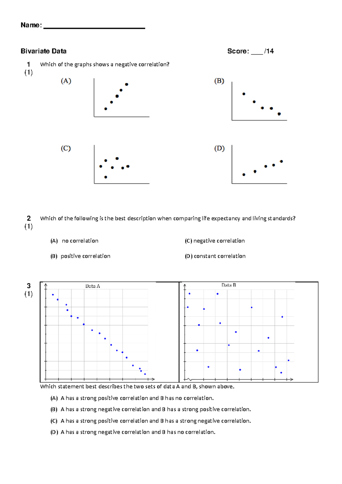 2023-12S06-Bivariate Data - Name: Bivariate Data Score: ___ / 14 1 (1 ...