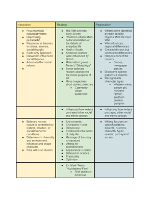 Sem 2 American Lit Notes - Sem 2 American Lit Notes; 1865- History - In ...