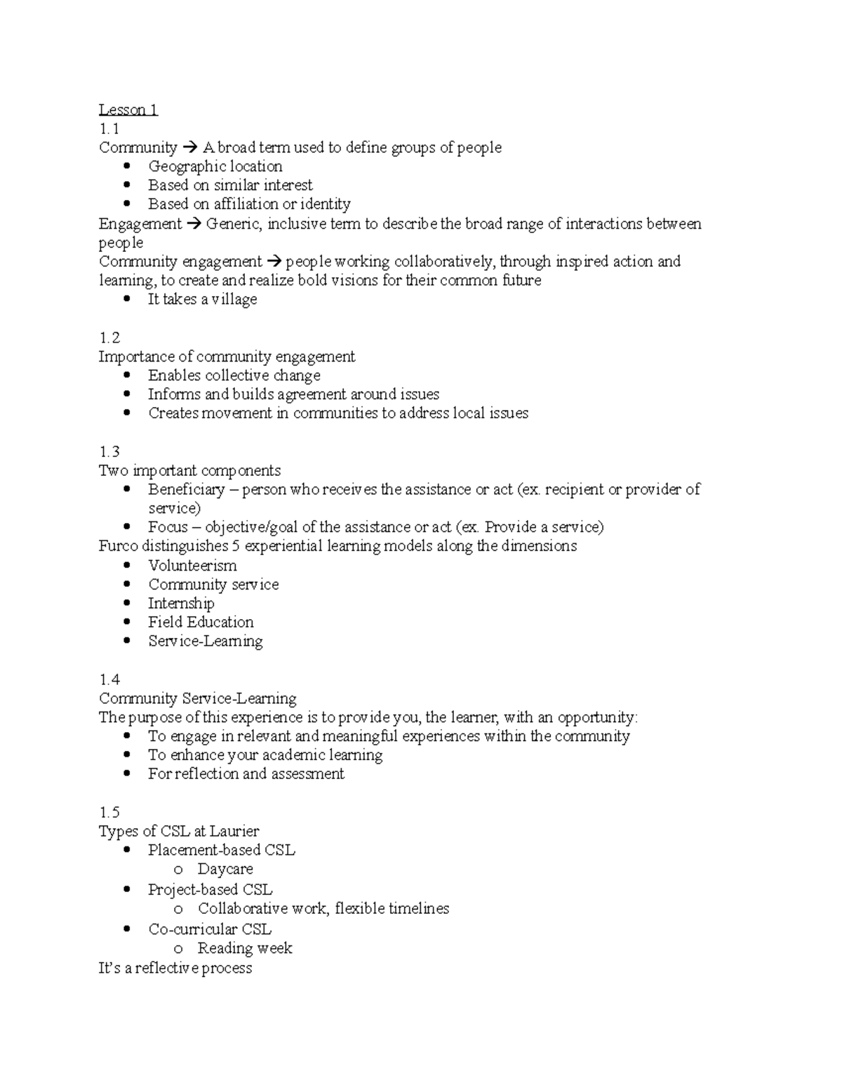 UU150 - Lesson 1 - Lesson 1 1. Community A broad term used to define ...