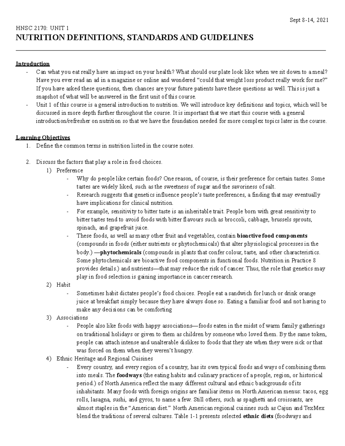 HNSC 2170 - Unit 1 - Nutrition Definitions, Standards and Guidelines ...