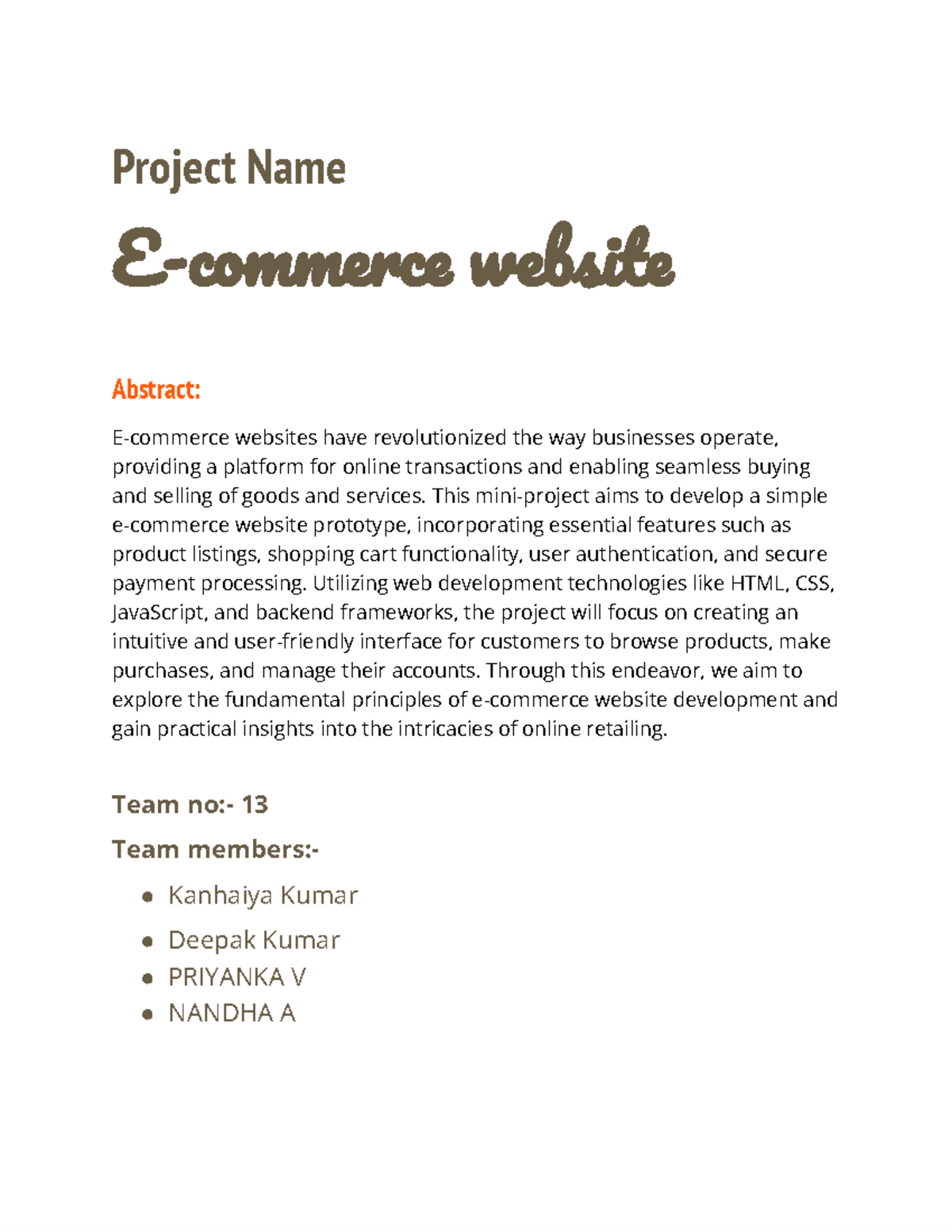 E-Commerce website - Project Name E-commerc wesit Abstract: E-commerce ...