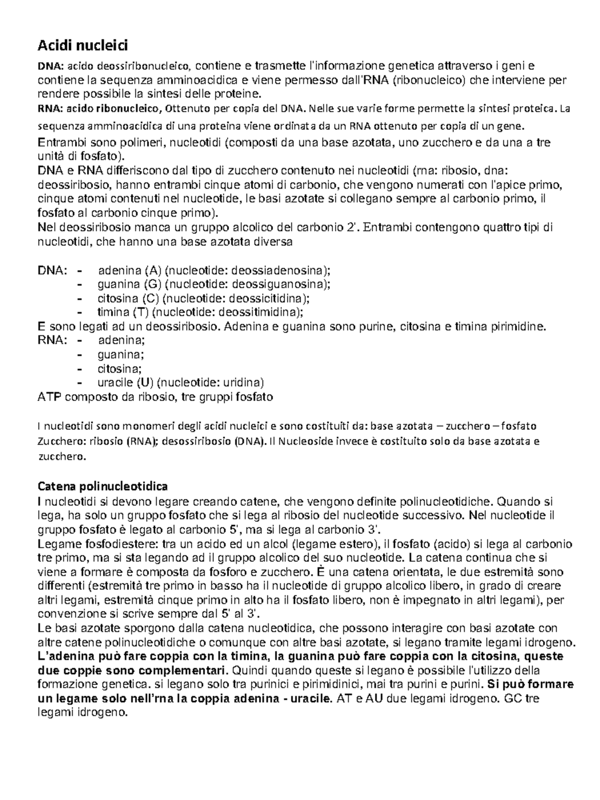 Acidi nucleici, RNA e DNA - Acidi nucleici DNA: acido deossiribonucleico, contiene e trasmette ...
