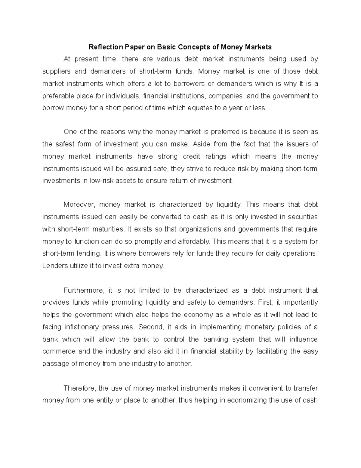 Ref paper 2 - Financial Market - Reflection Paper on Basic Concepts of ...