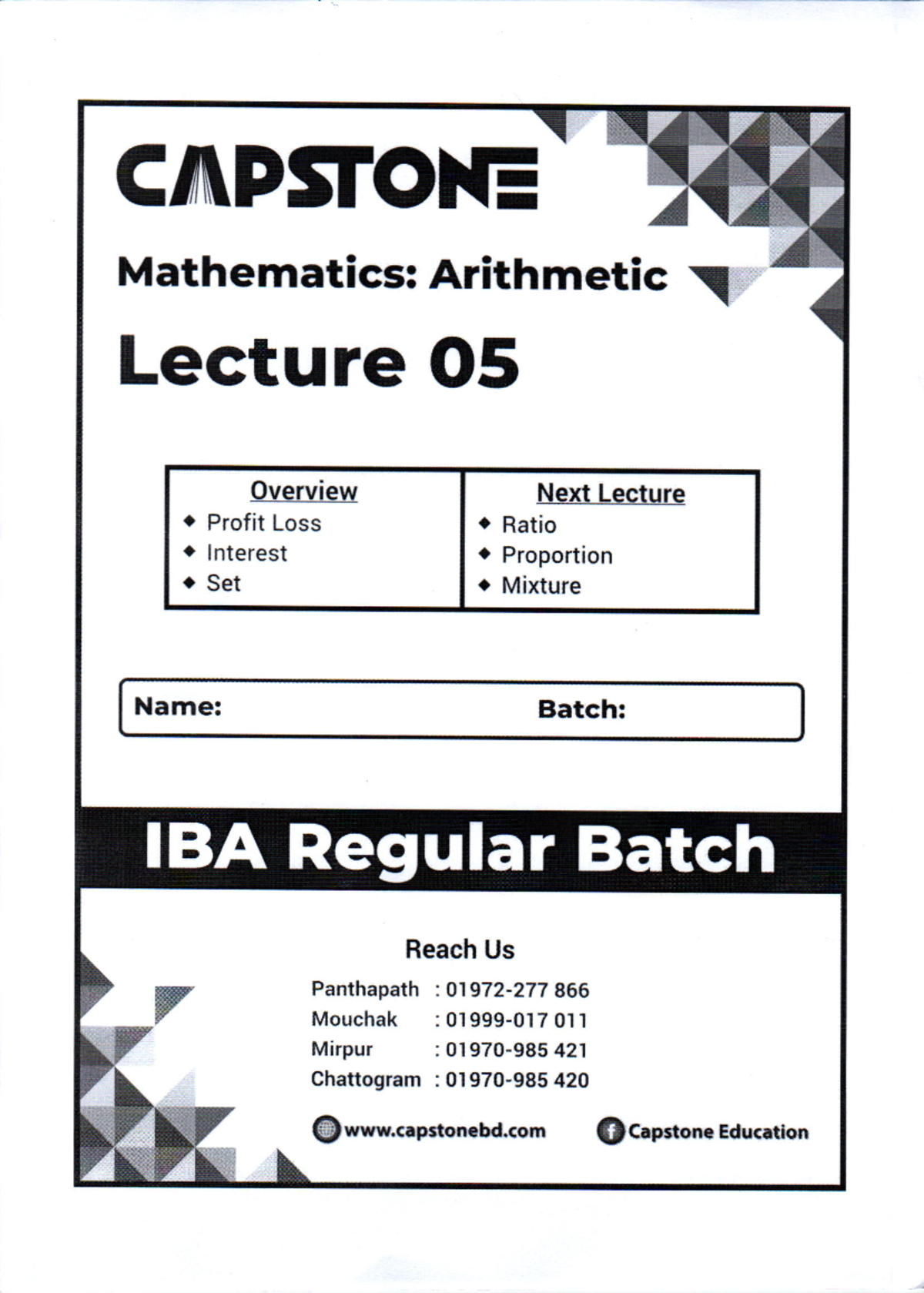 Math 5 - capstone IBA MBA math lecture sheet under the university of ...