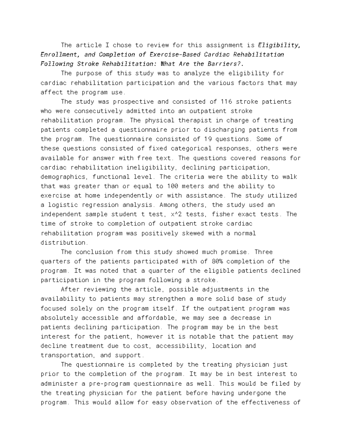 Article Review Assignment - The article I chose to review for this ...