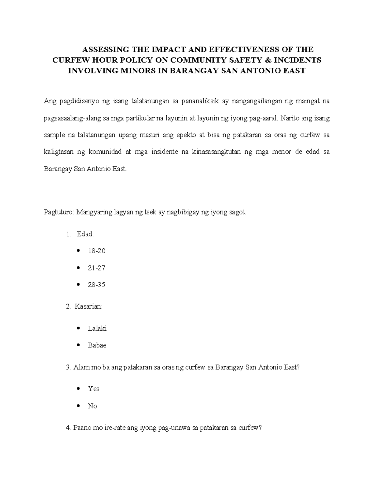Assessing THE Impact AND Effectiveness OF THE Curfew HOUR Policy ON ...