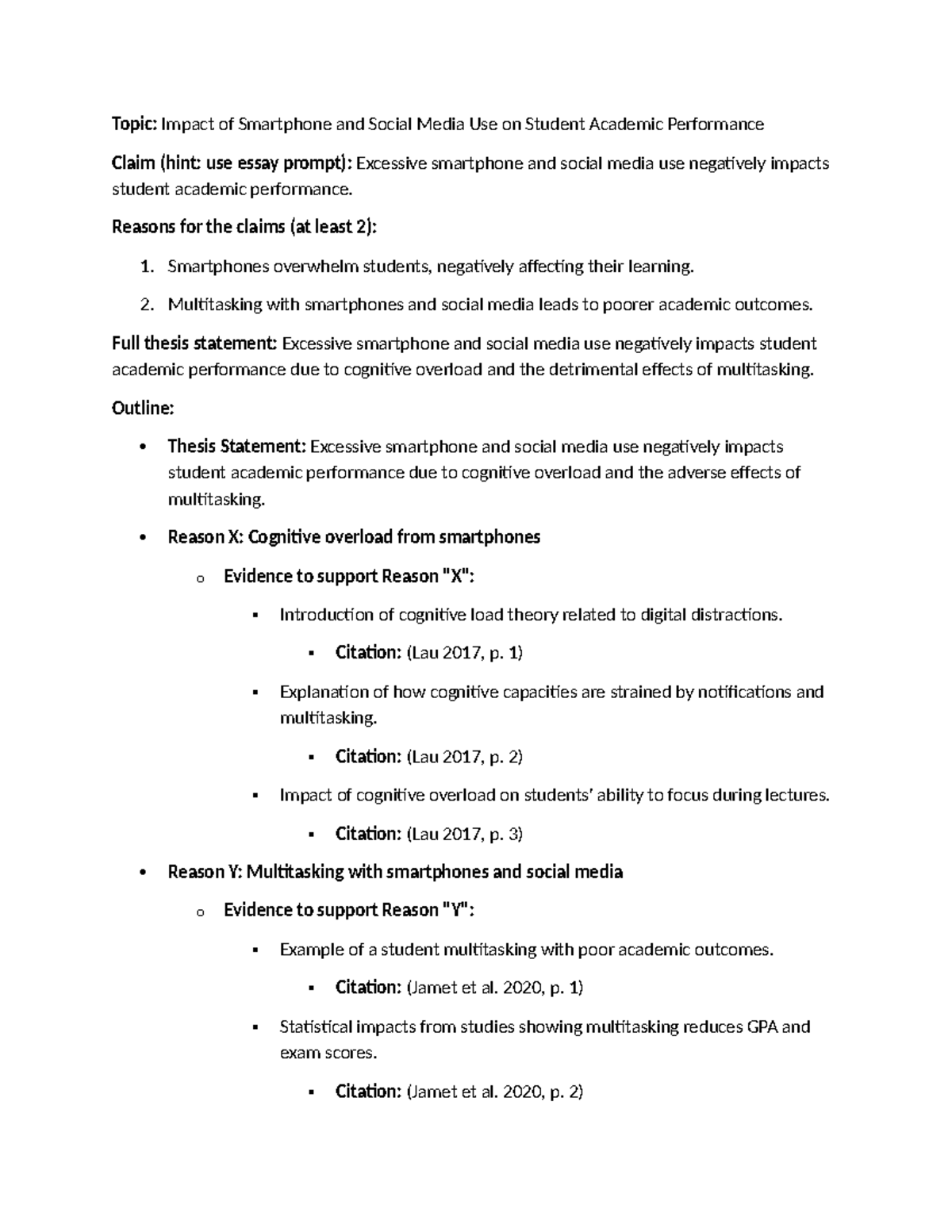 Outline and theisis Intro to uni - Topic: Impact of Smartphone and ...