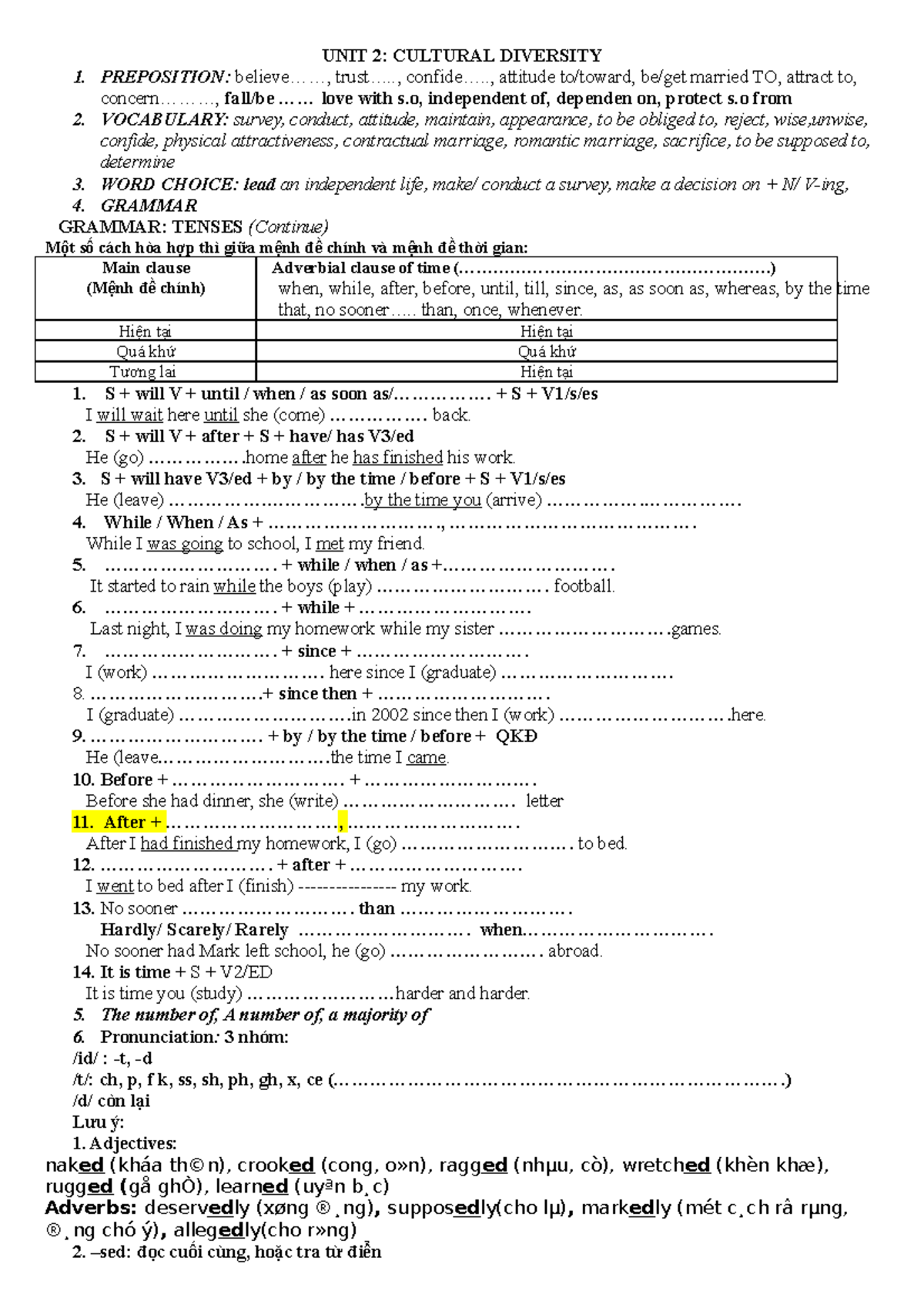 UNIT 2 Exercises 12a10 - Nothing - UNIT 2: CULTURAL DIVERSITY PREPOSITION: believe......, - Studocu