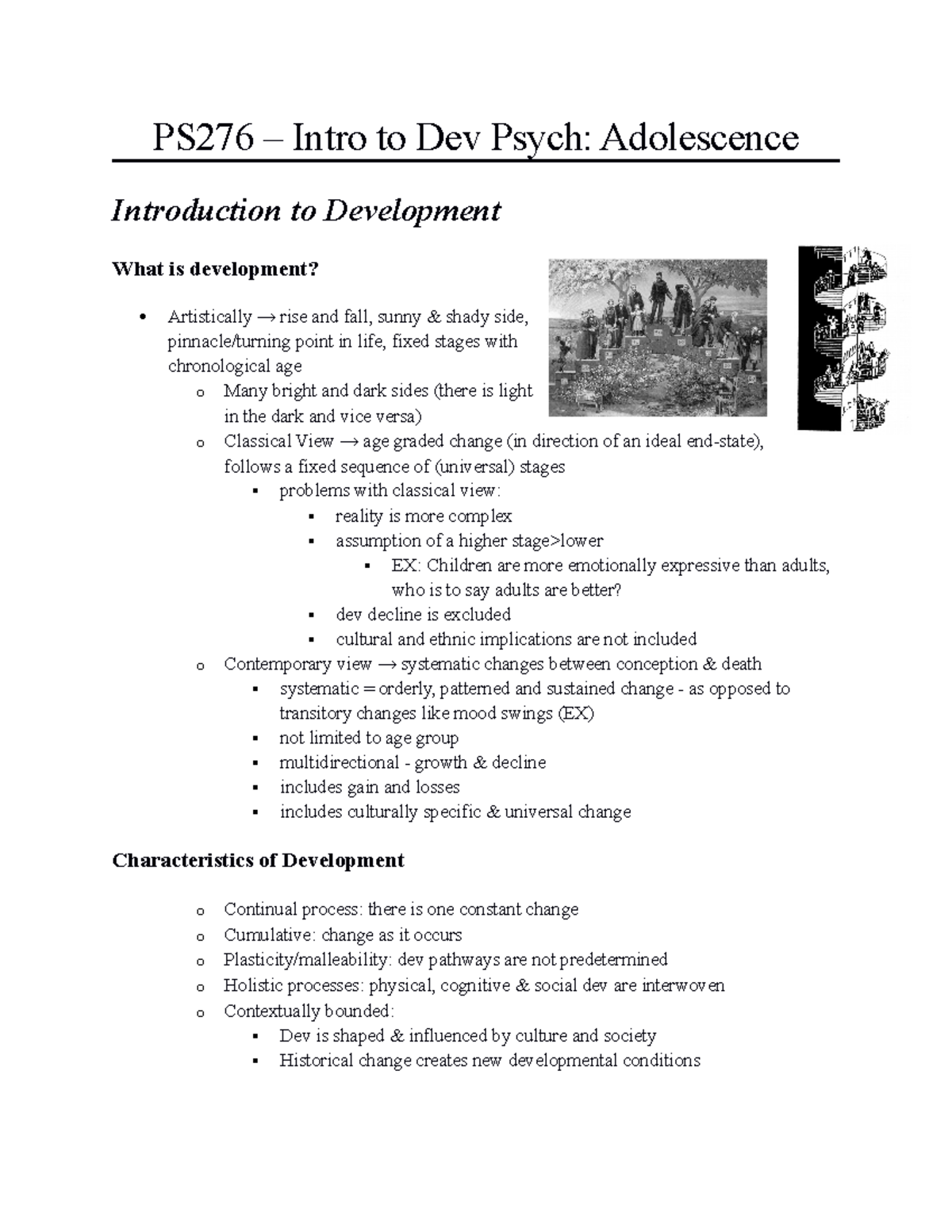 PS276 Notes - PS276 – Intro to Dev Psych: Adolescence Introduction to ...