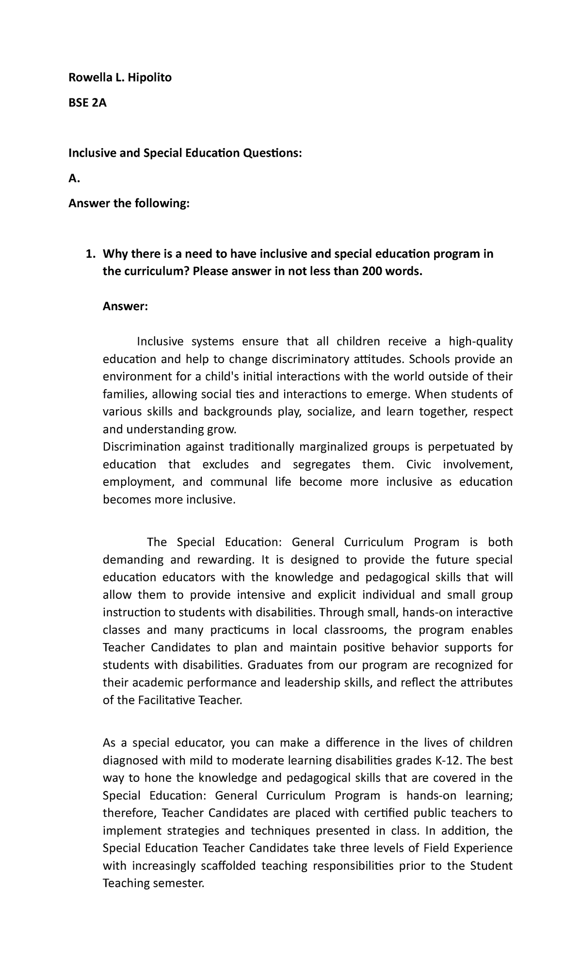 ACT2 Building and Enhancing - Rowella L. Hipolito BSE 2A Inclusive and ...