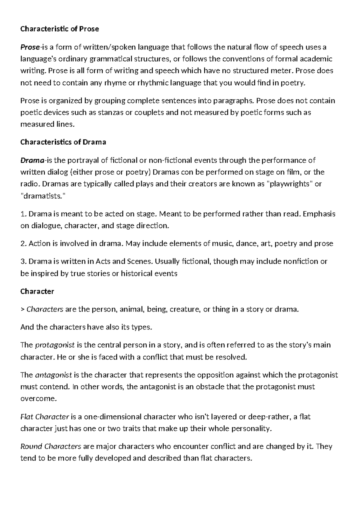 Stylistics concept notes - Characteristic of Prose Prose-is a form of ...