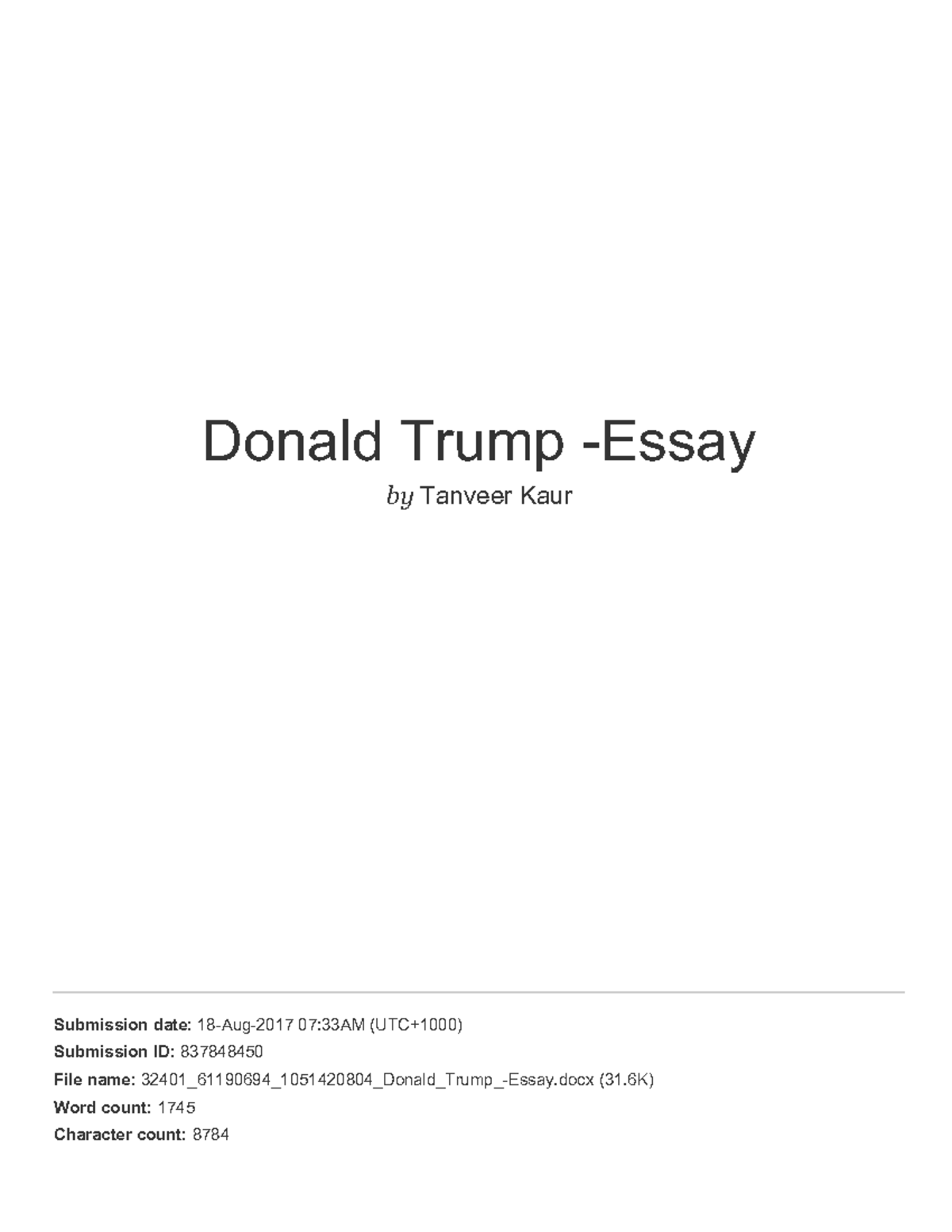Donald Trump -Essay - Donald Trump -Essay ####### by Tanveer Kaur ...