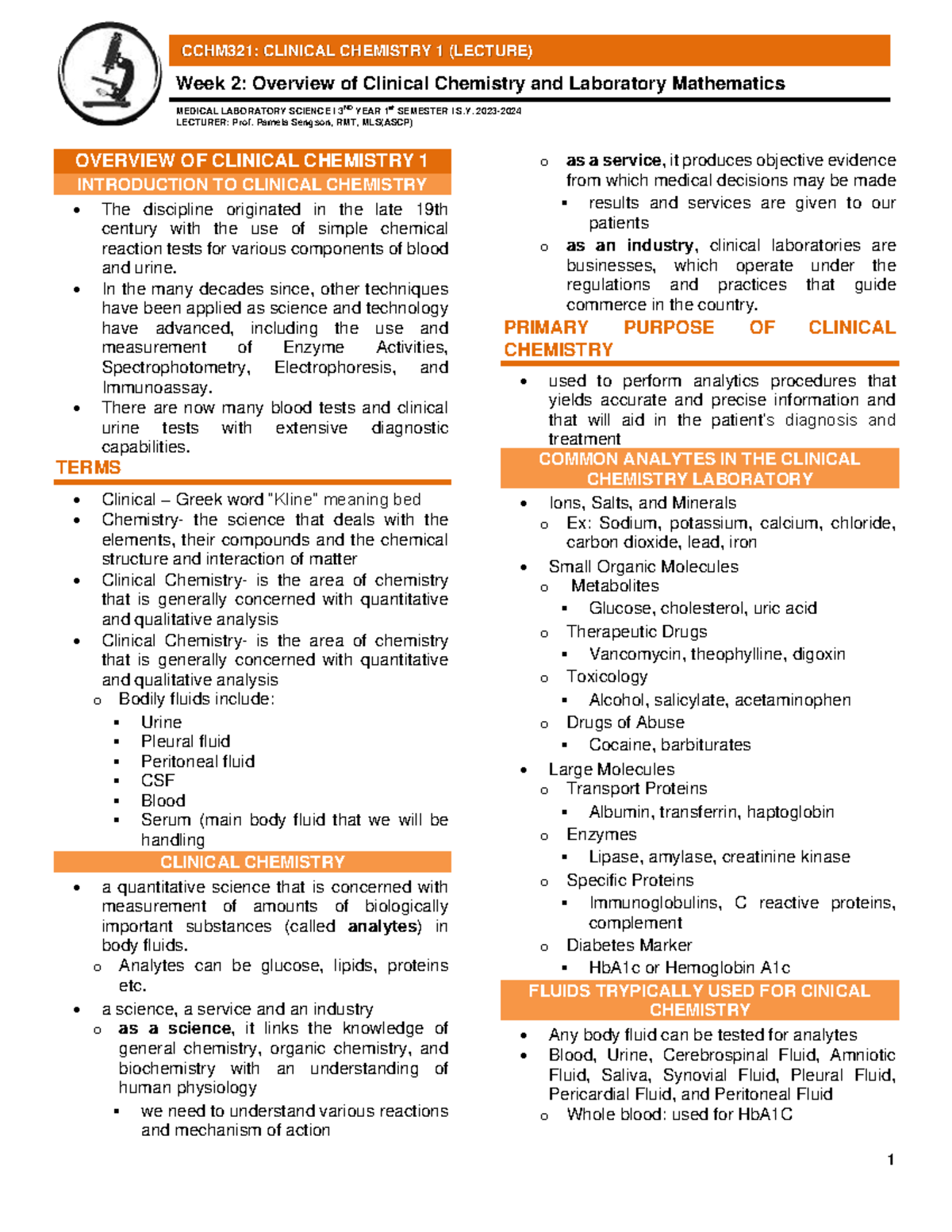 Week-2-CCHM321-LEC-Prelim-Overview of Clinical Chemistry and Laboratory ...