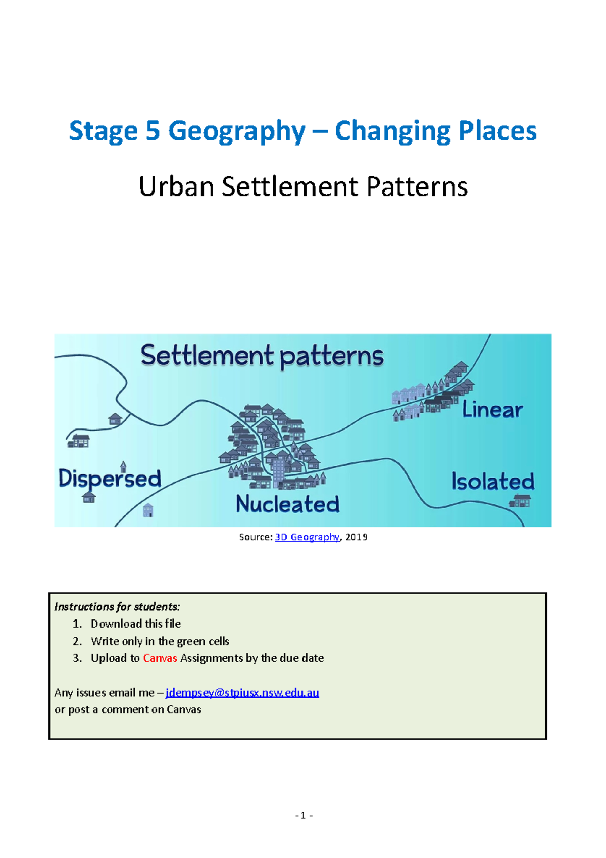 Urban settlement patterns Booklet 2021 - Stage 5 Geography – Changing ...