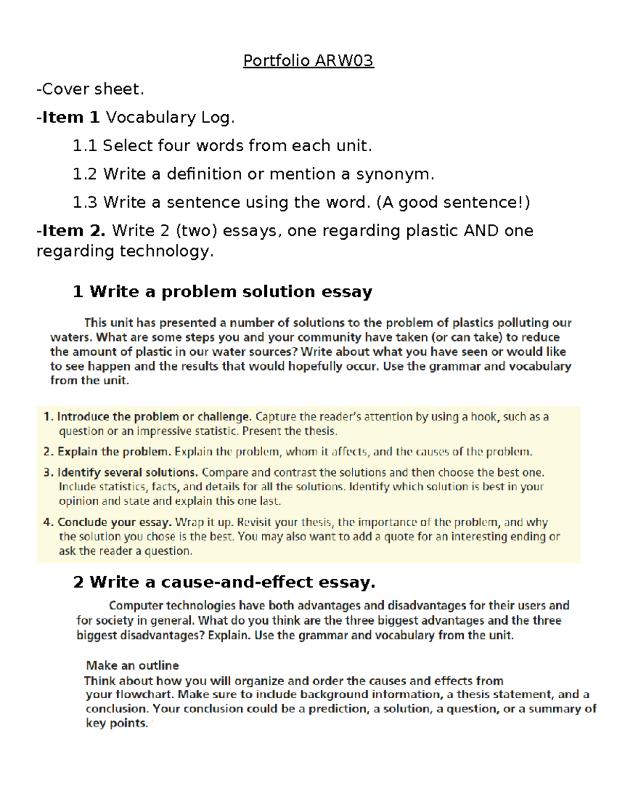 Portfolio ARW03 - avanzado 12 - Portfolio ARW -Cover sheet. Item 1 ...