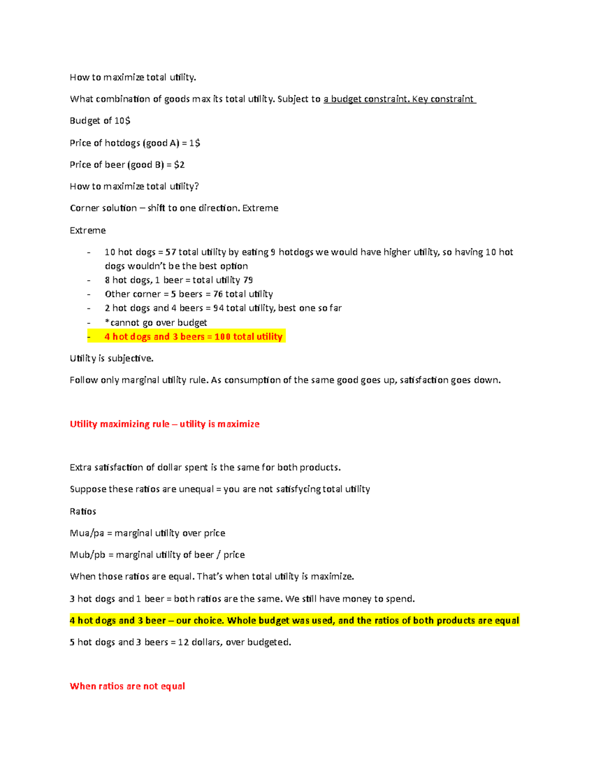 Notes - 02-28-18 - Marginal Utility - How to maximize total utility ...