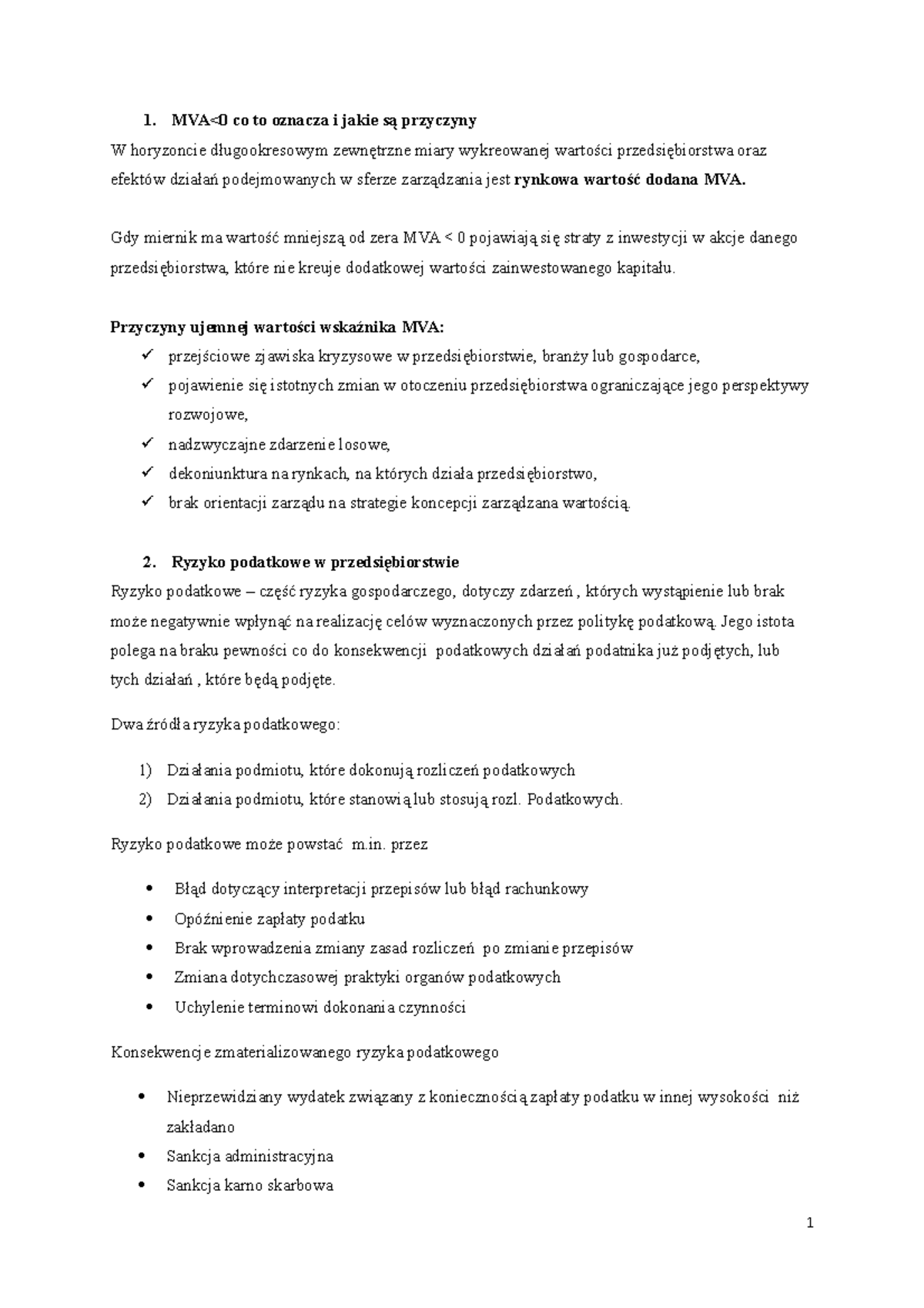 Pytania Huterska - Strategie finansowe - MVA