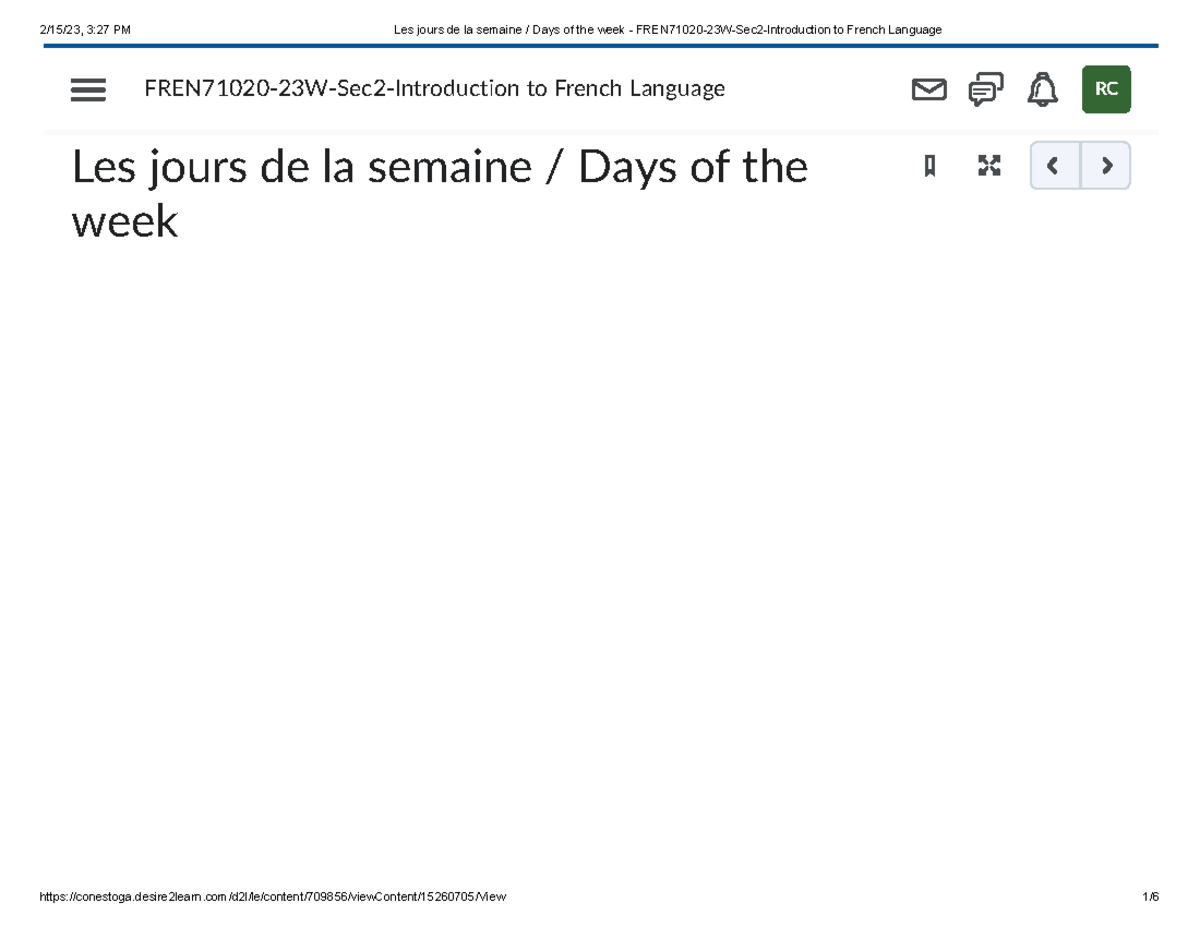 Les jours de la semaine Days of the week - FREN71020-23W-Sec2 ...