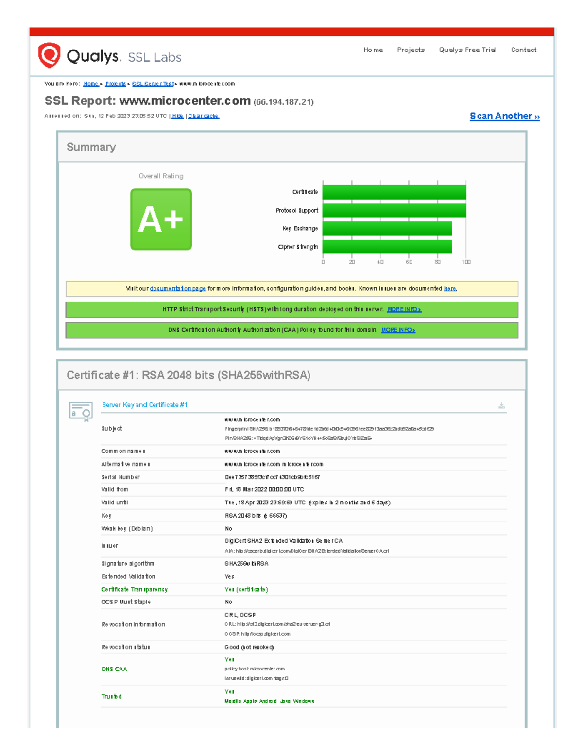SSL Report microcenter - Home Projects Qualys Free Trial Contact Assessed on: Sun, 12 Feb 2023 ...