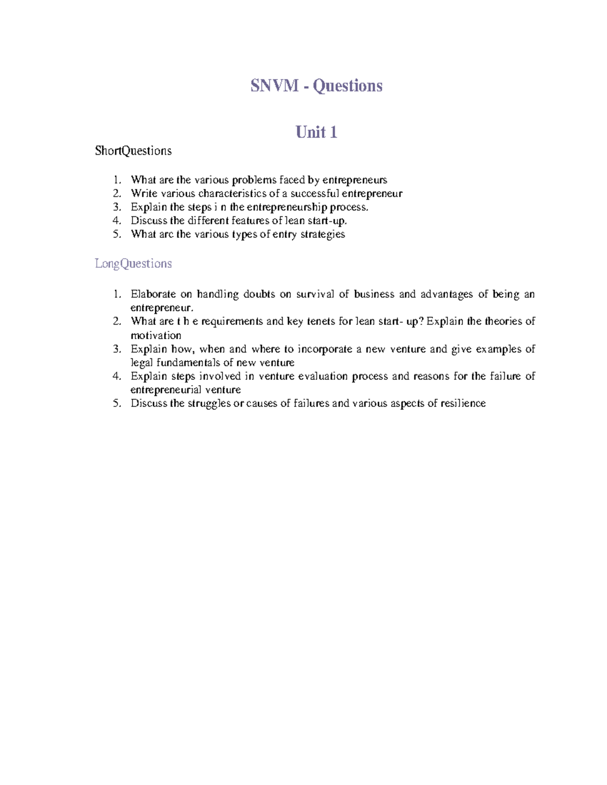 Question Snvm Unit 1 Snvm Mcq Snvm Questions Unit 1 Shortquestions What Are The Various