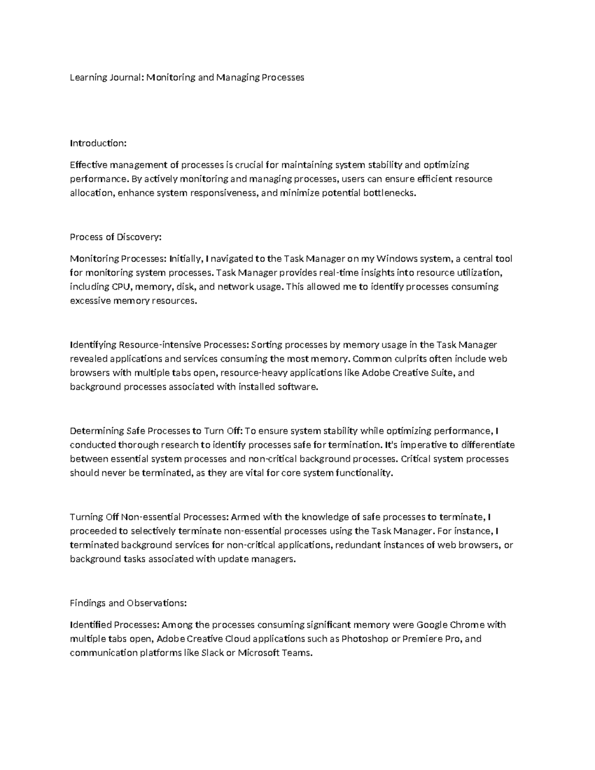 Learning Journal - ASSIGNMENT - Learning Journal: Monitoring and ...
