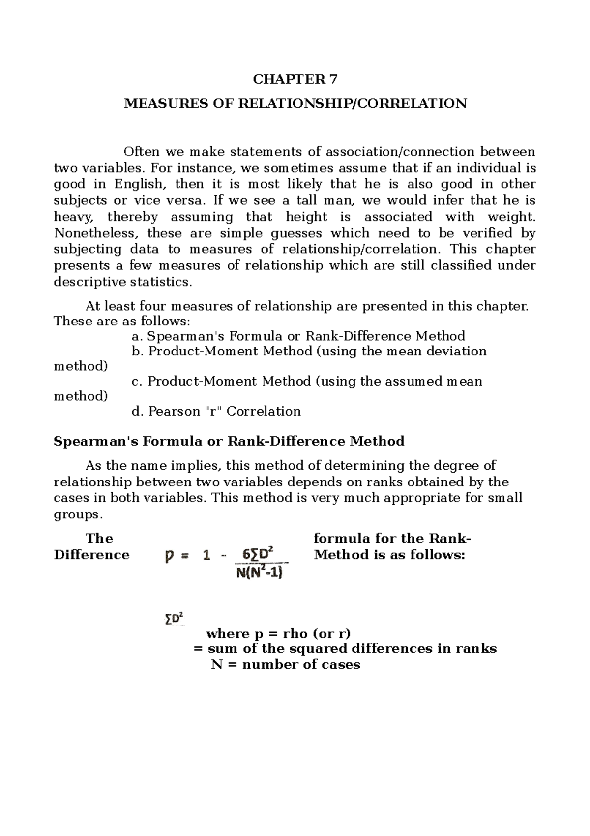 Chapter 7 measures of relationship - CHAPTER 7 MEASURES OF RELATIONSHIP ...