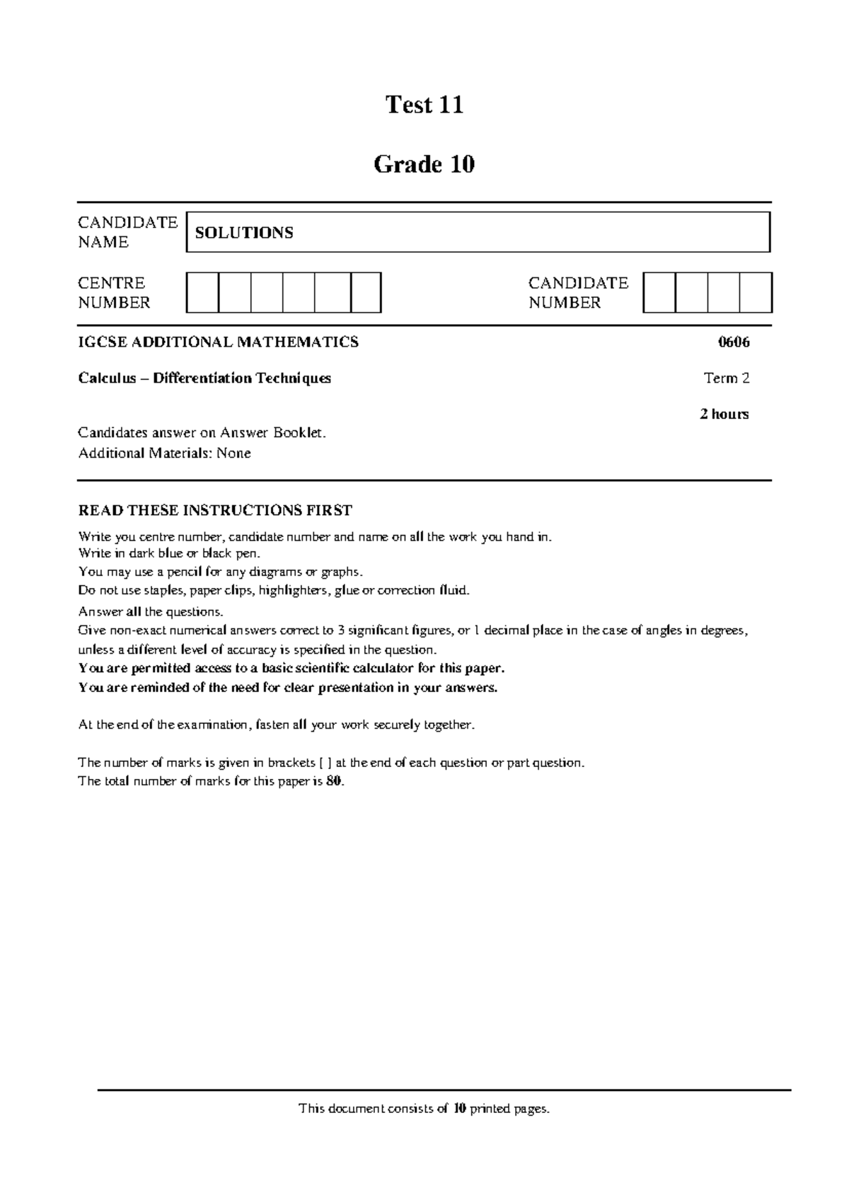 Gr10Add Math -MS-Differentiation Techniques test 11 solutions - Test 11 ...