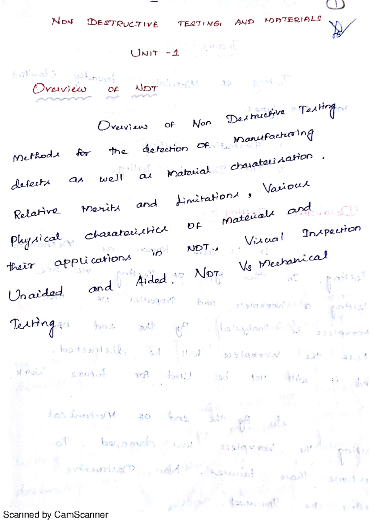 UNIT 1 HAND Written - Good Quality Notes - NDT - Studocu