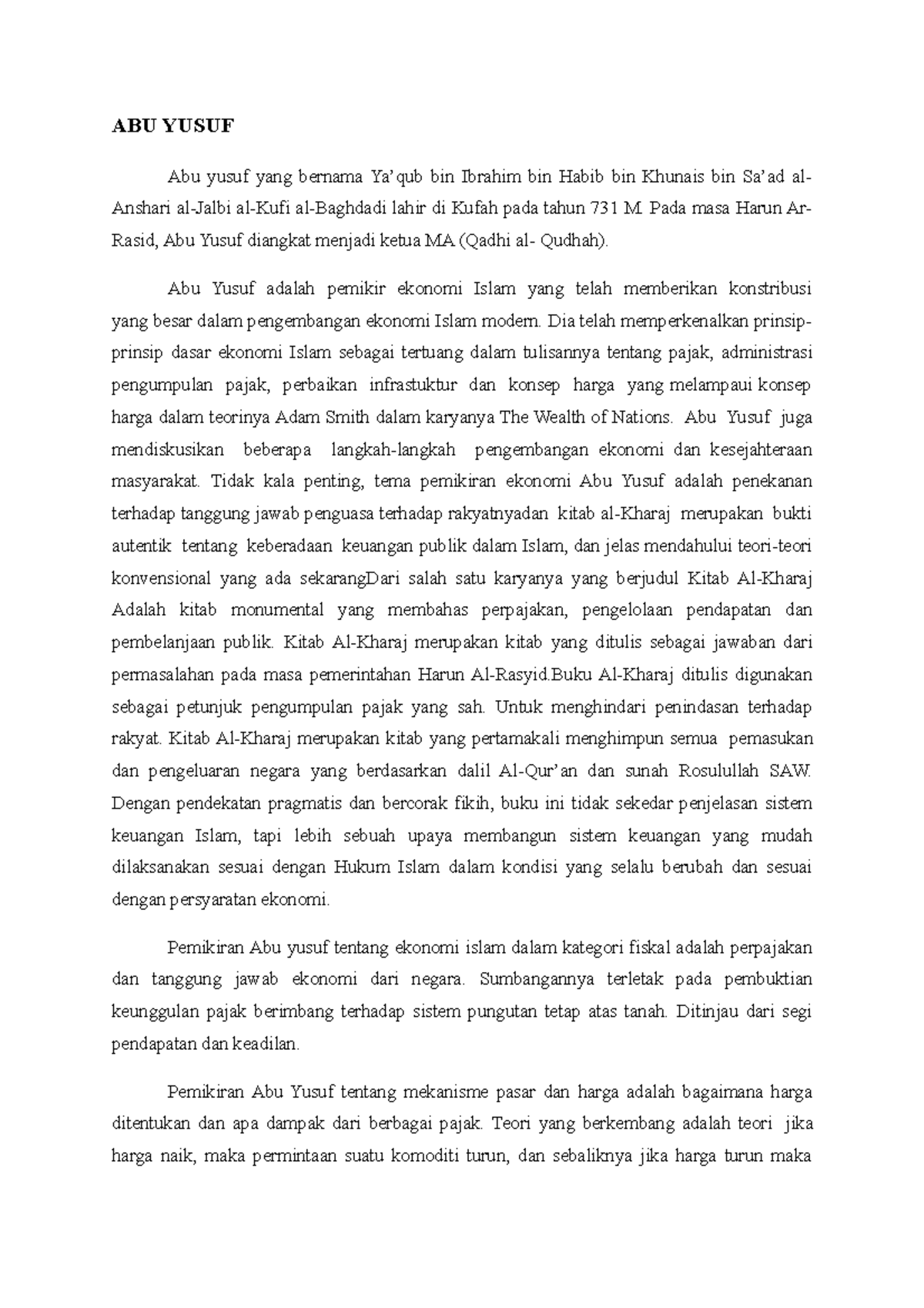 Ekonomi - Abu Yusuf - ABU YUSUF Abu yusuf yang bernama Ya’qub bin ...