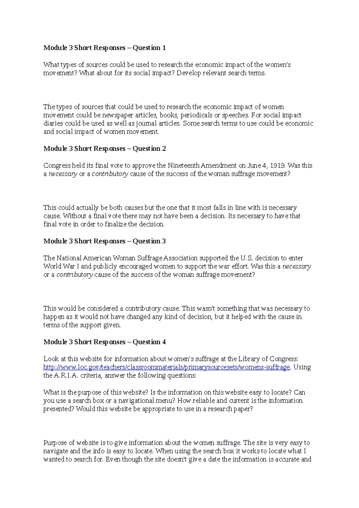 Walter Lawrence HIS 200 Applied History - Module 3 Short Responses ...