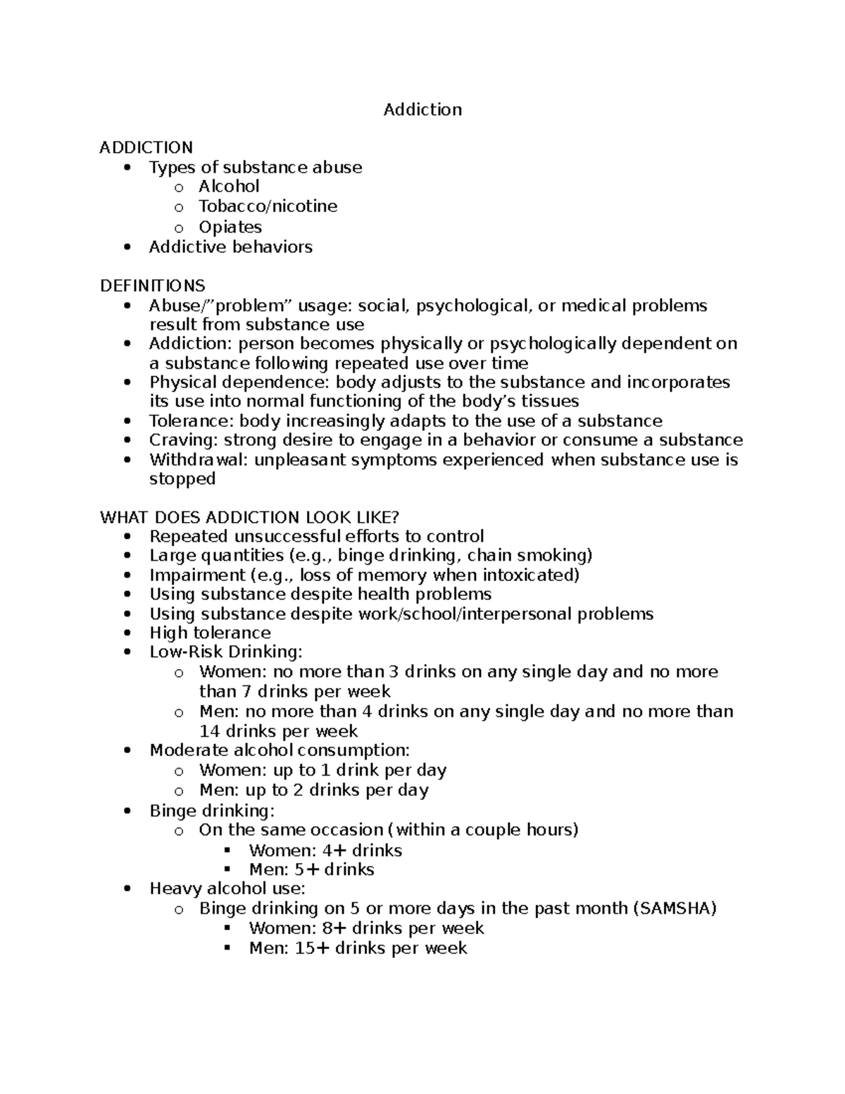 APSY329 Lecture 6: Addiction - Addiction ADDICTION Types of substance ...
