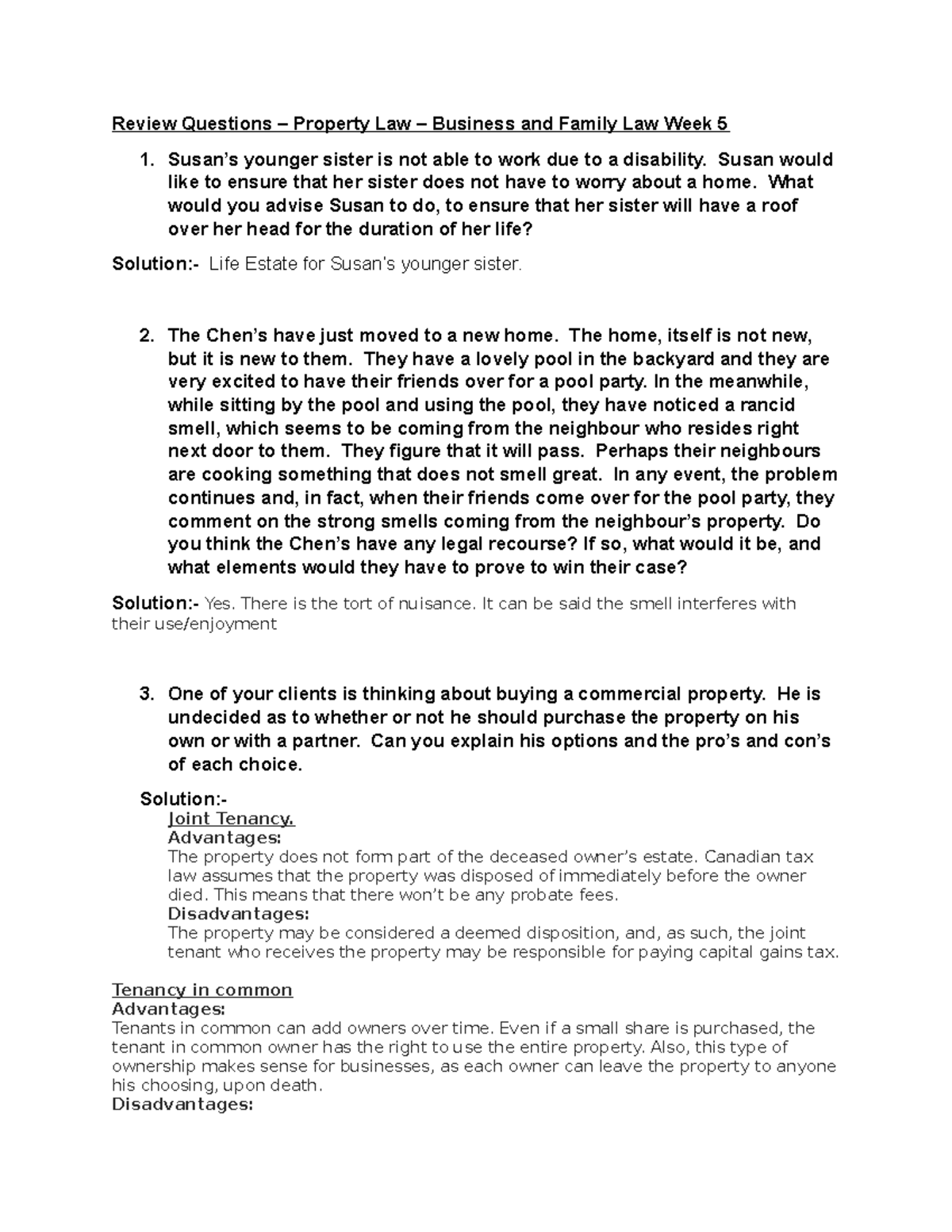 Review Questions - Week 5 - Personal and Real Property - Review ...