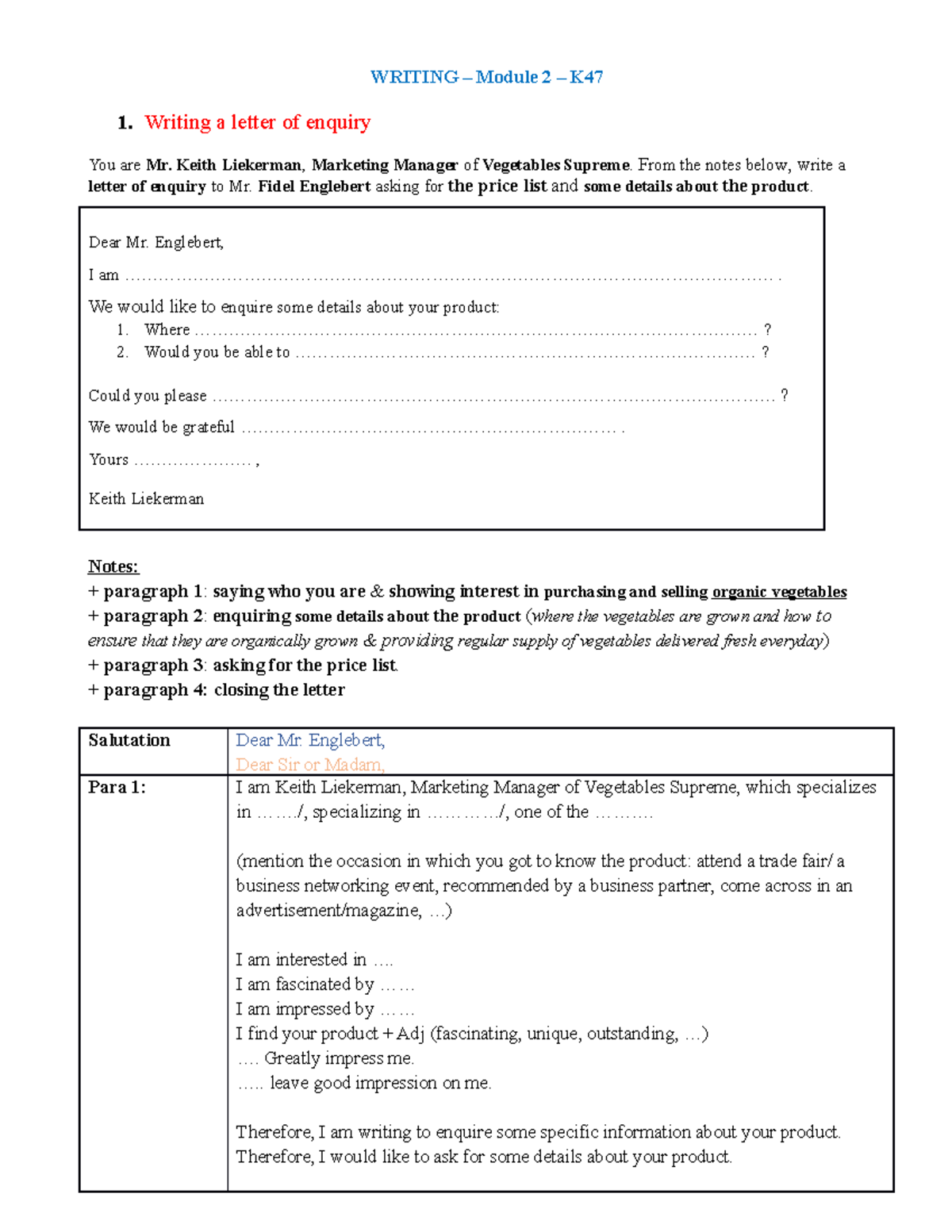 Writing-Module 2 - K46 - ENGLISH - WRITING – Module 2 – K 1. Writing a ...