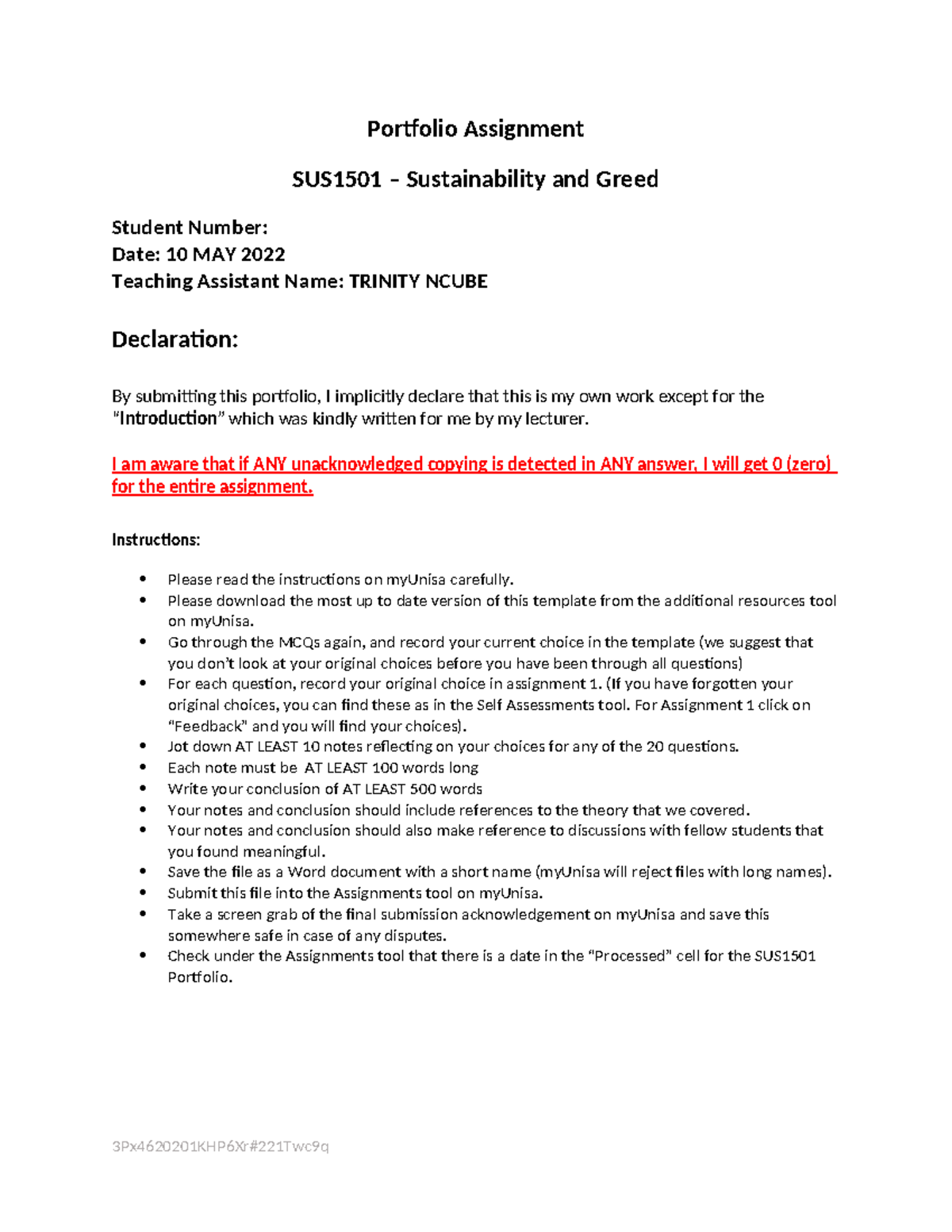 portfolio EXAM SUS1501 submit this - Portfolio Assignment SUS1501 ...