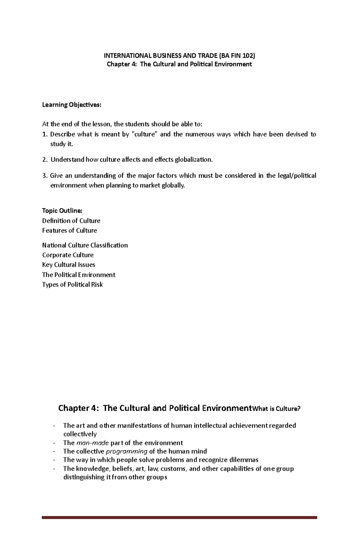 Bafin-102- The-Cultural-and-Political-Environment - INTERNATIONAL ...